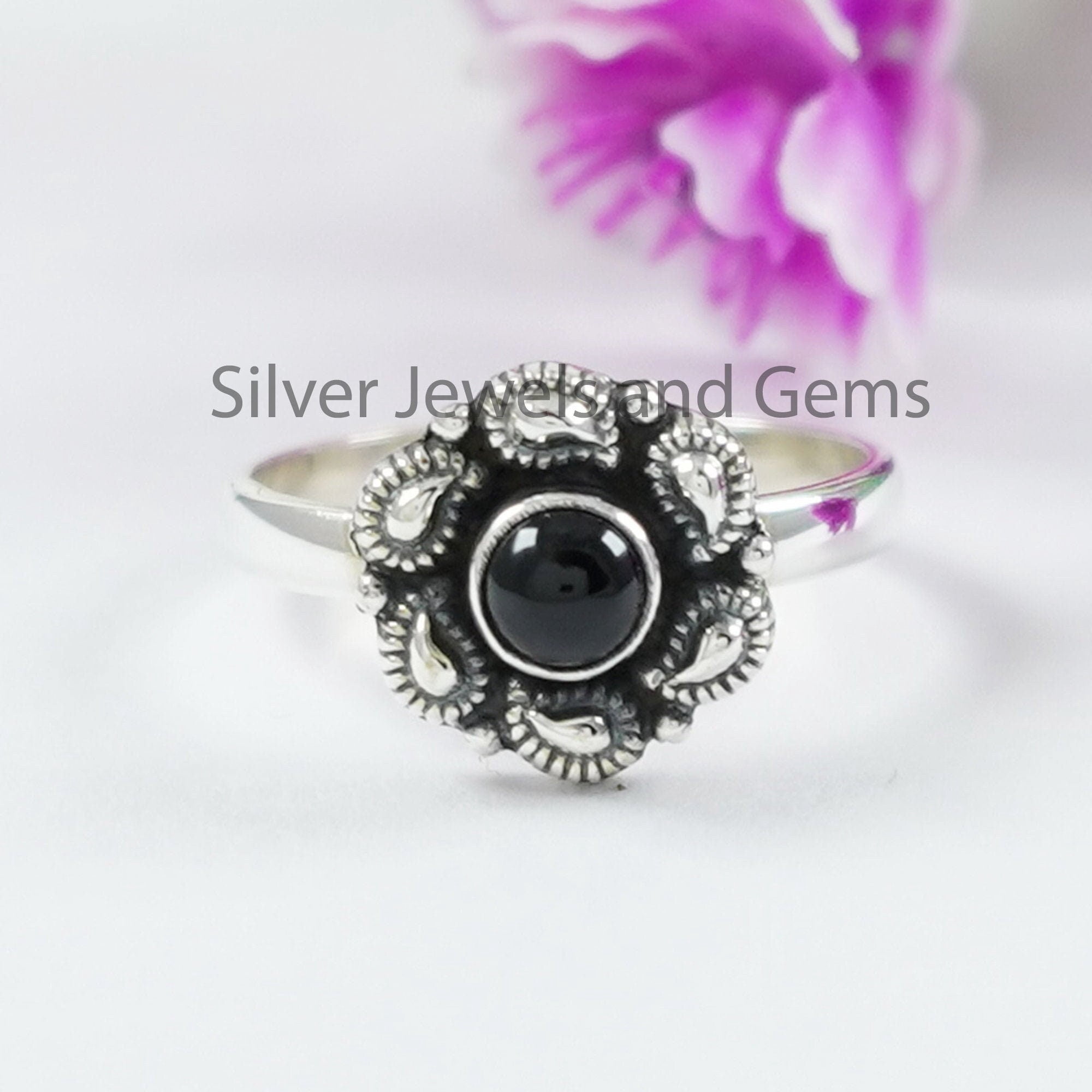Black Onyx Sterling Silver Ring, Dainty December Birthstone - Walmart.com