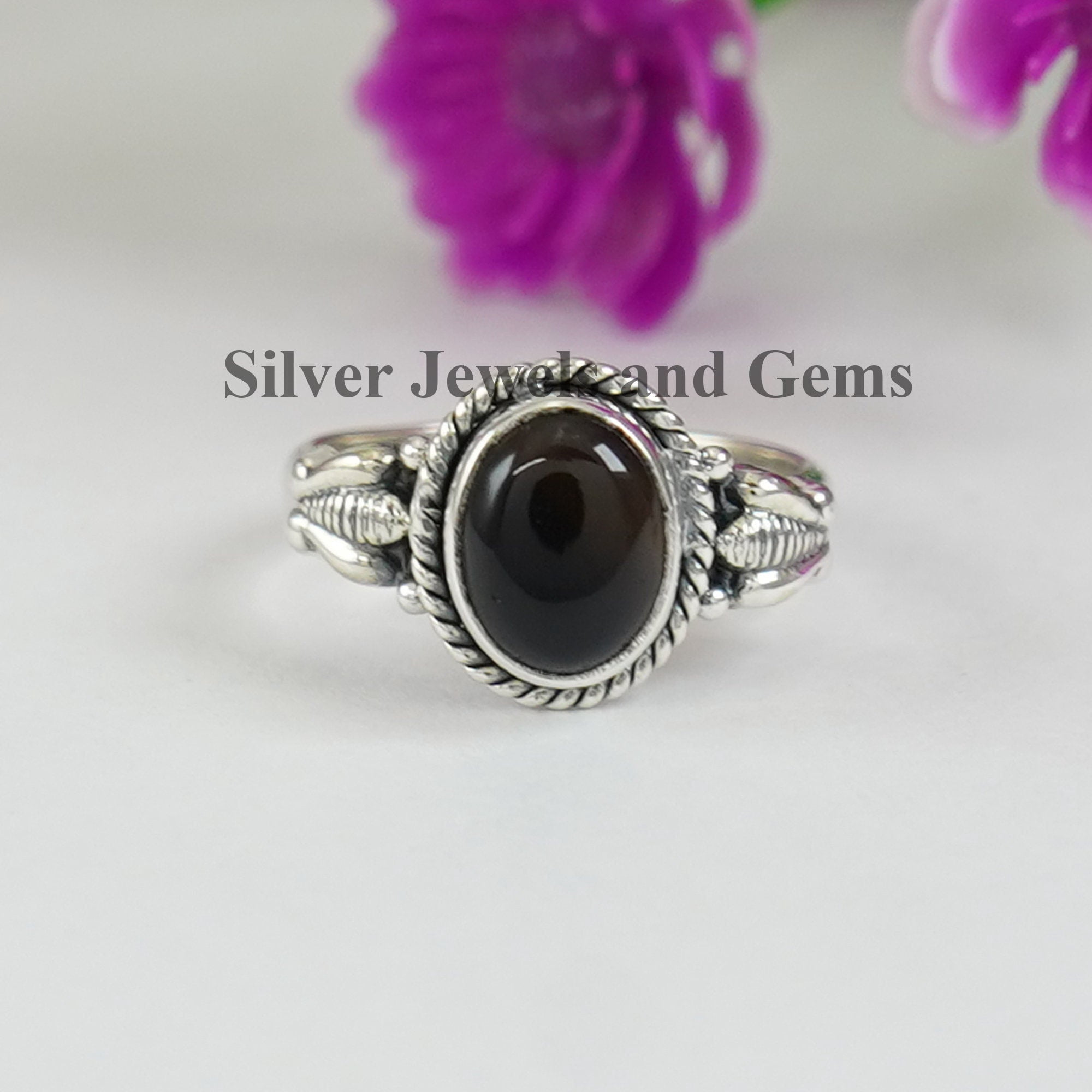 Black Onyx Sterling Silver Ring, Honey Bee Design, December Birthstone ...