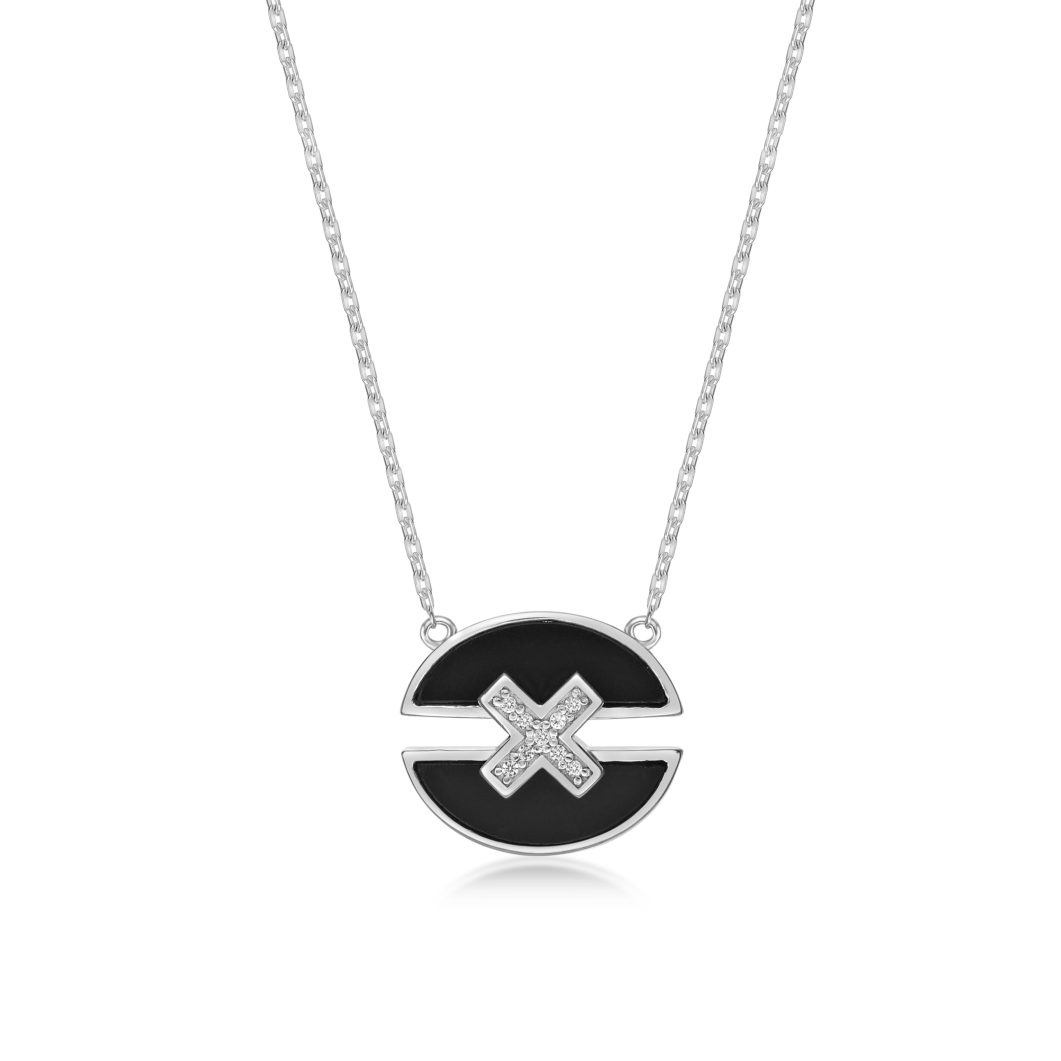 Black Onyx X Center Split Oval Pendant Necklace for Women in 925 ...