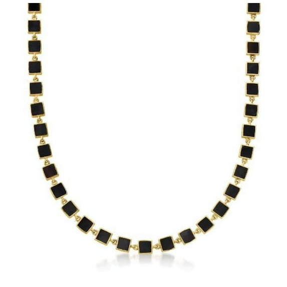 Black Onyx square Station Necklace 18kt Yellow Gold Over Sterling ...