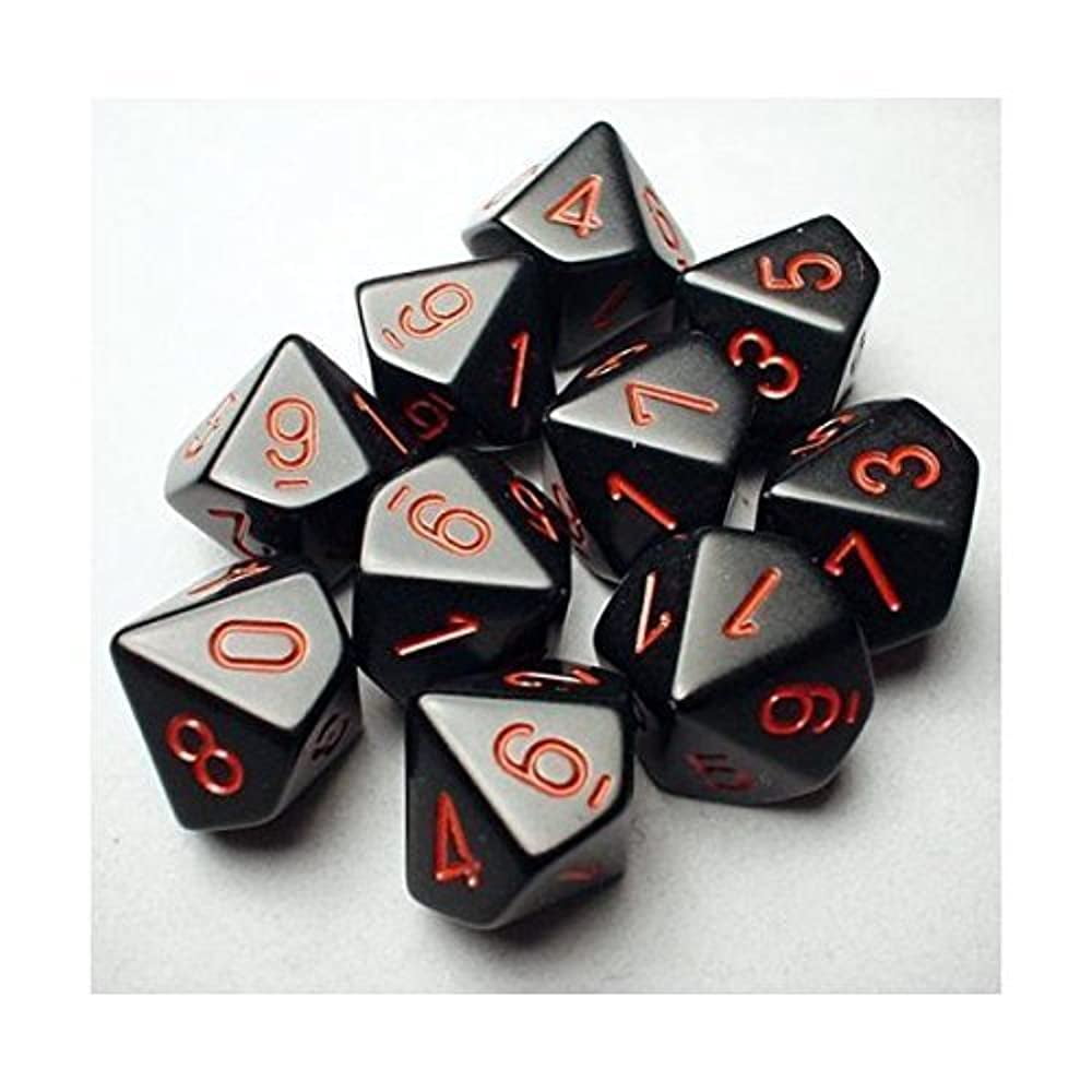 Chessex Dice Sets Opaque Black with Red Ten Sided Die d10 Set 10 26218 - Walmart.com