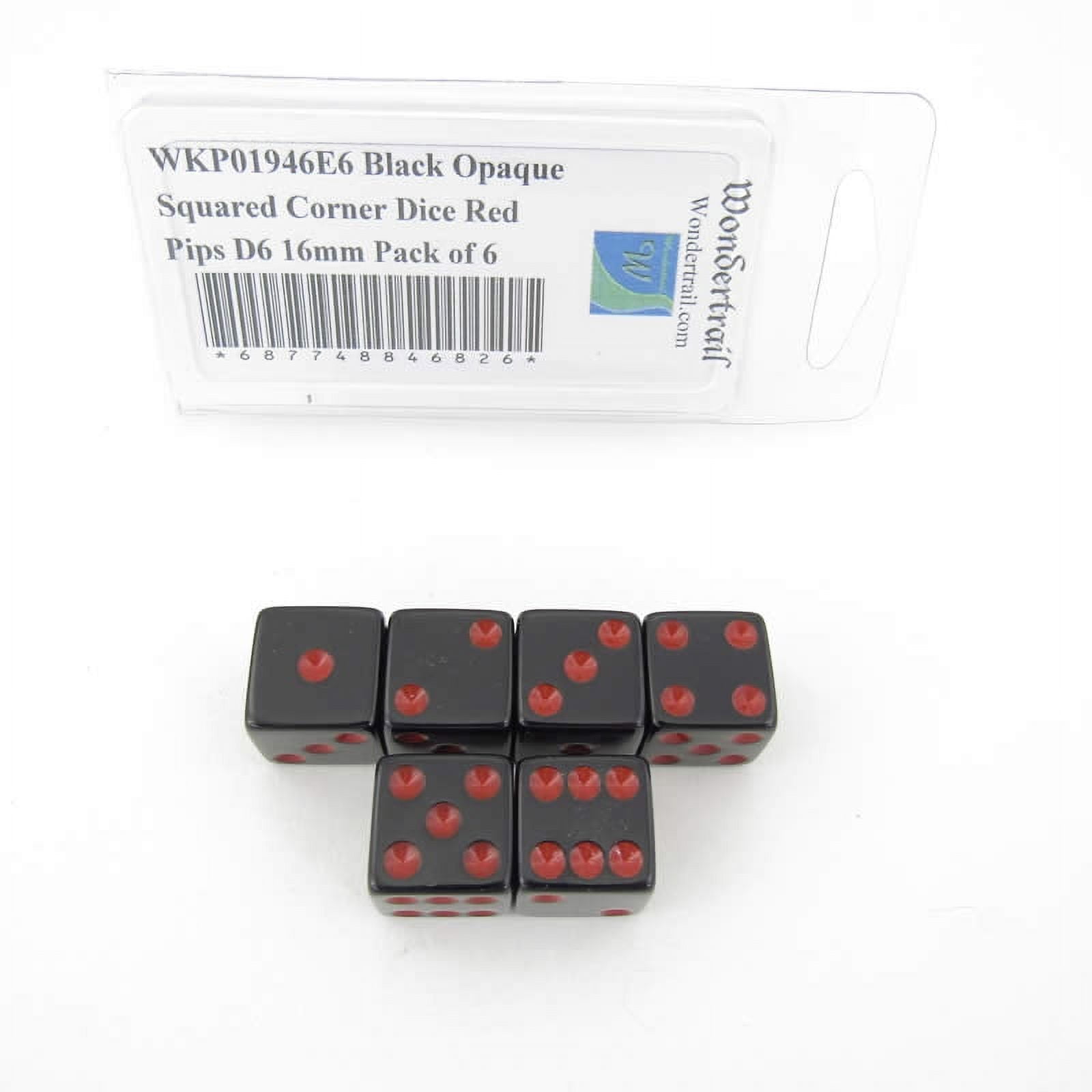 Black Opaque Squared Corner Dice Red Pips D6 16mm (5/8in) Pack of 6 Wondertrail - Walmart.com