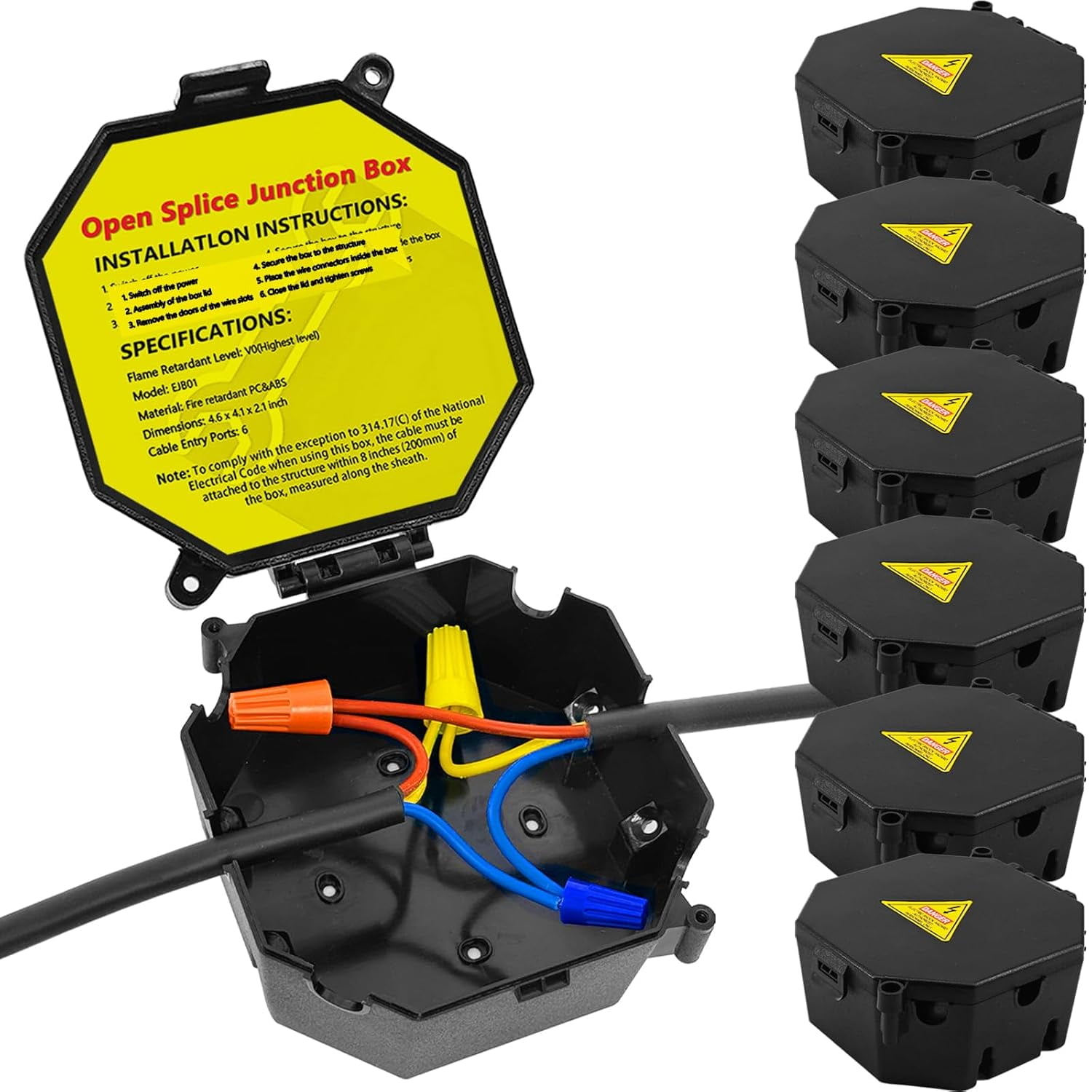 Black Open Splice Junction Box (6 Pack), Splice Box Wire Electrical ...