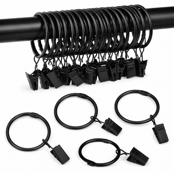 Black Openable Curtain Rings with Clips, 1