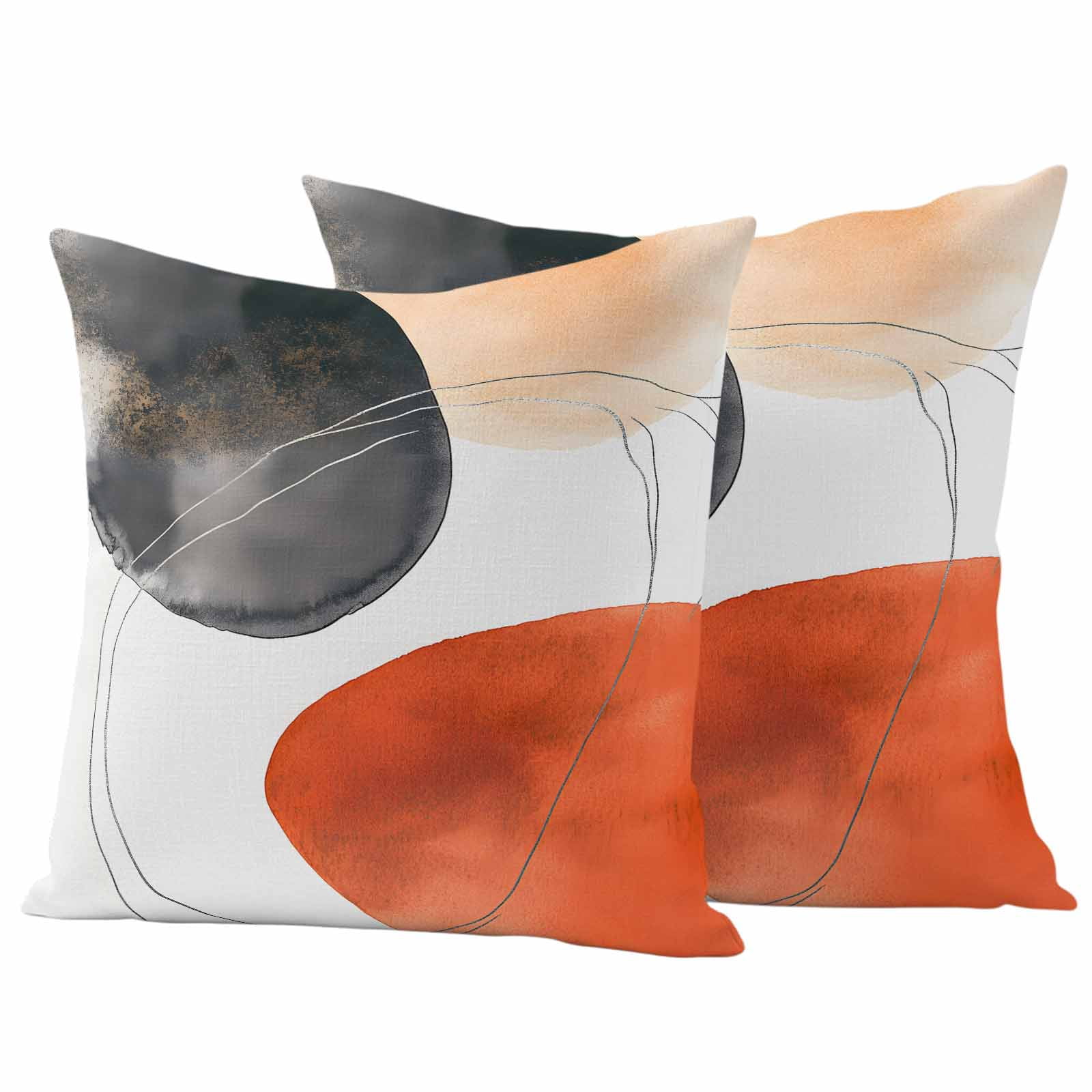 Black Orange Art Outdoor Waterproof Pillow Covers, Geometric Modern ...