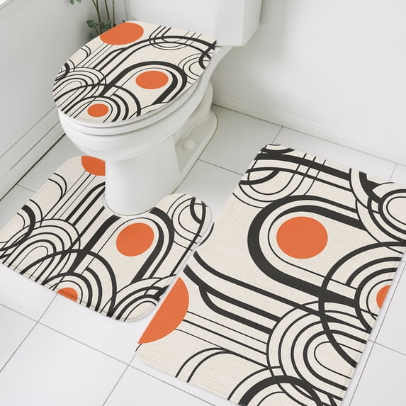 Black Orange Bathroom Rugs Set Abstract Line Boho Minimalist Mid ...