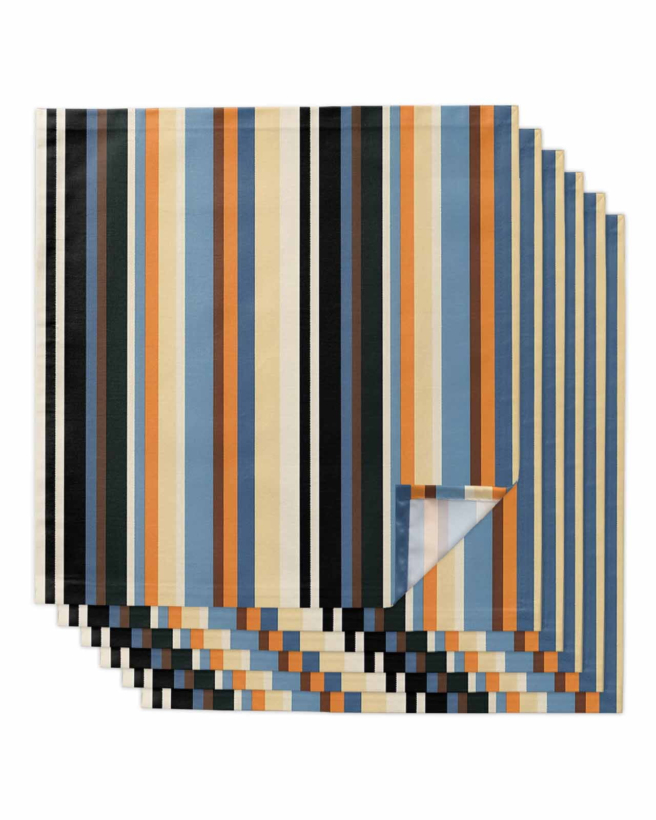 Black Orange Blue Striped Cloth Napkins Set of 6 Reusable Dinner ...