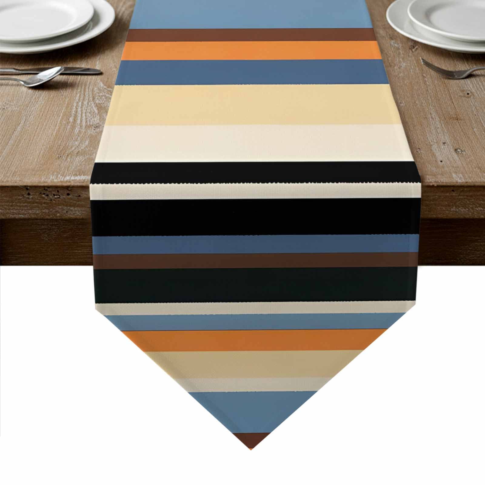 Black Orange Blue Striped Table Runner Linen Burlap Table Runner 108 ...