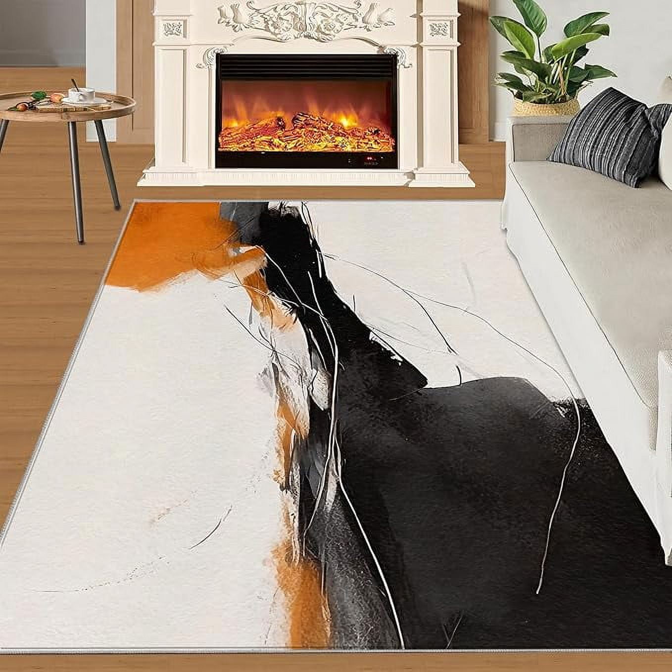 Black Orange Carpet Ink Abstract Painting Modern Neutral Area Rug ...