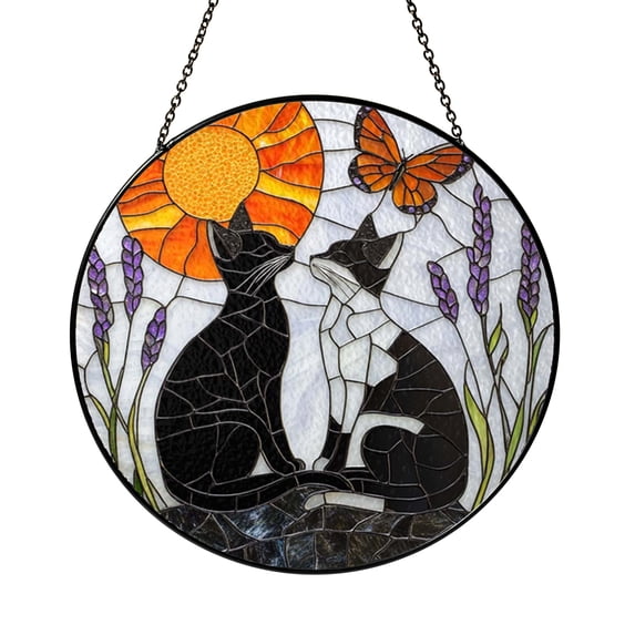 Black Orange Cat Pair Stained Glass Style Window Hanging, Decorative ...