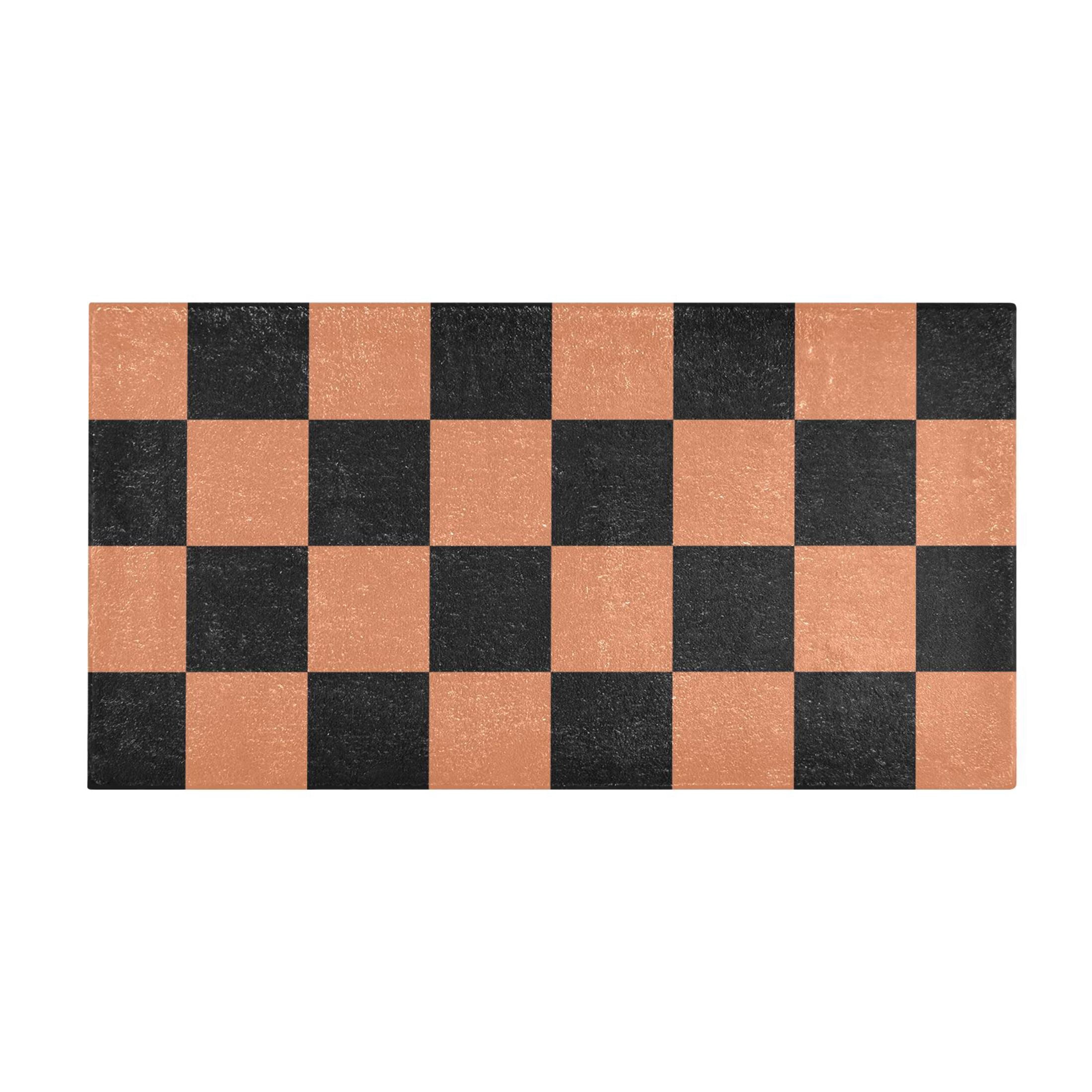 Black Orange Checked Pattern Bath Mat 39x20 Inch Soft Absorbent Non ...