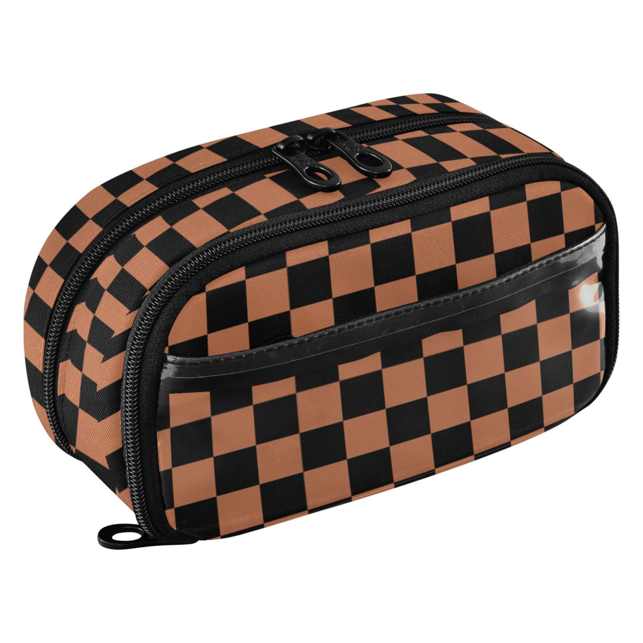 Black Orange Checked Pattern PVC Pencil Case Water-Repellent Clear ...