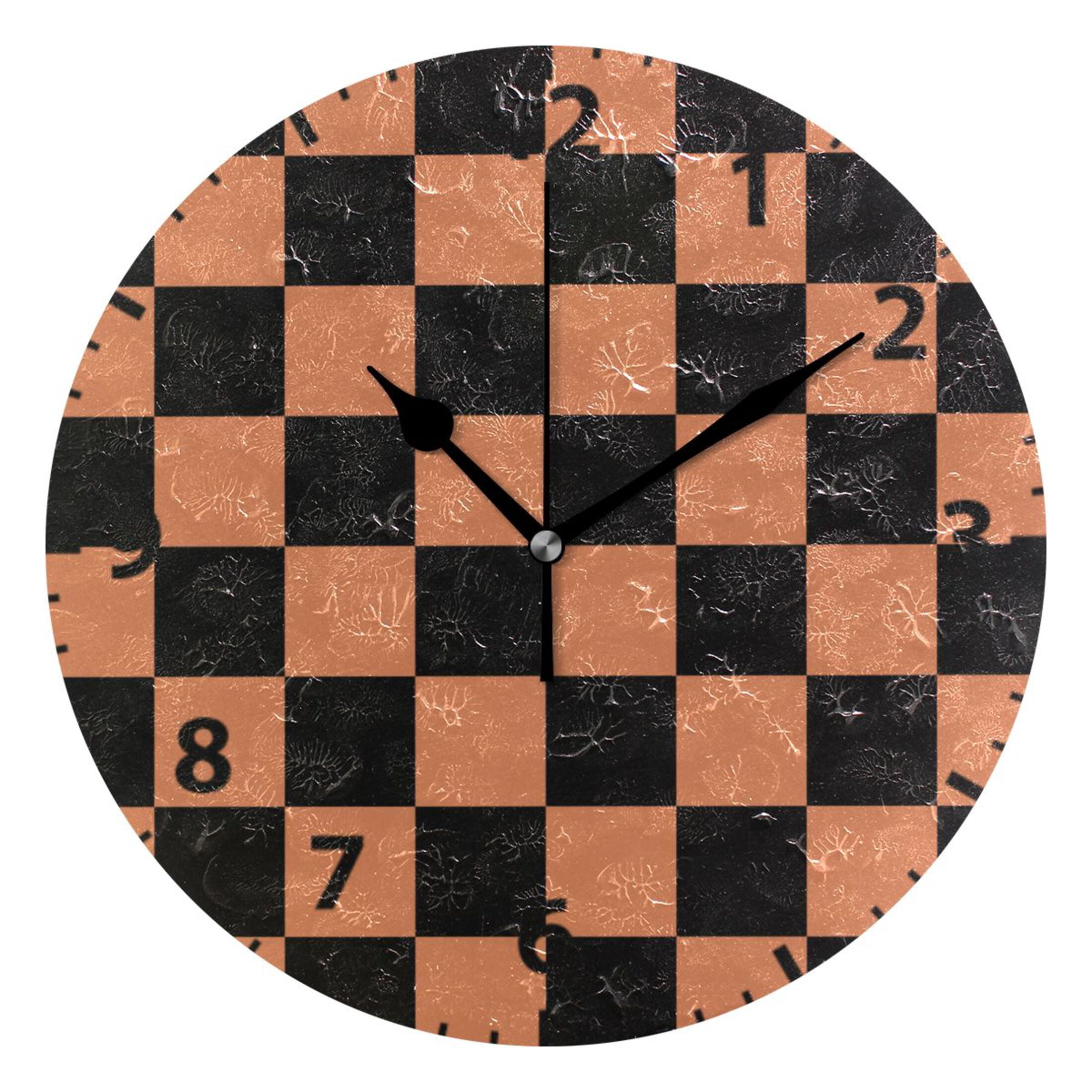 Black Orange Checked Pattern Wall Clock 10in Round Artistic Oil ...