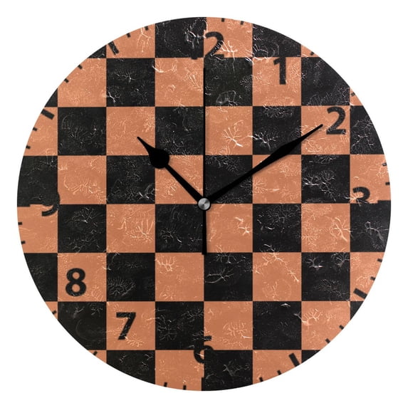 Black Orange Checked Pattern Wall Clock 10in Round Artistic Oil ...