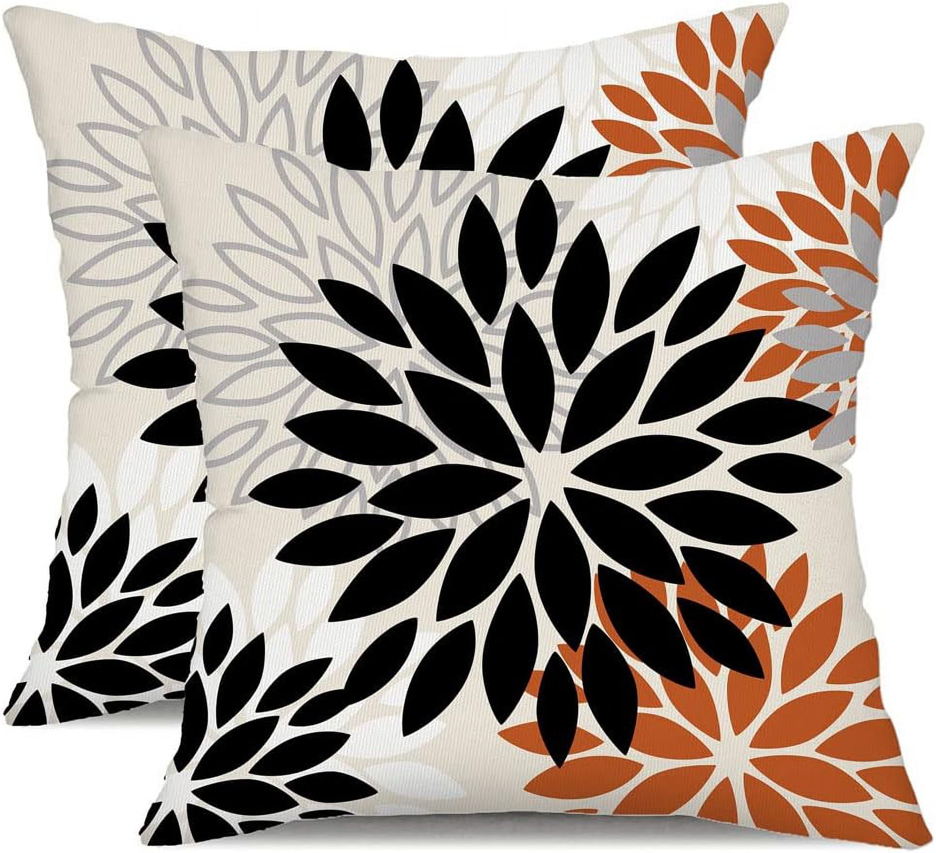Black Orange Flower Pillow Covers 20x20 Inch Set of 2 Outdoor Throw ...