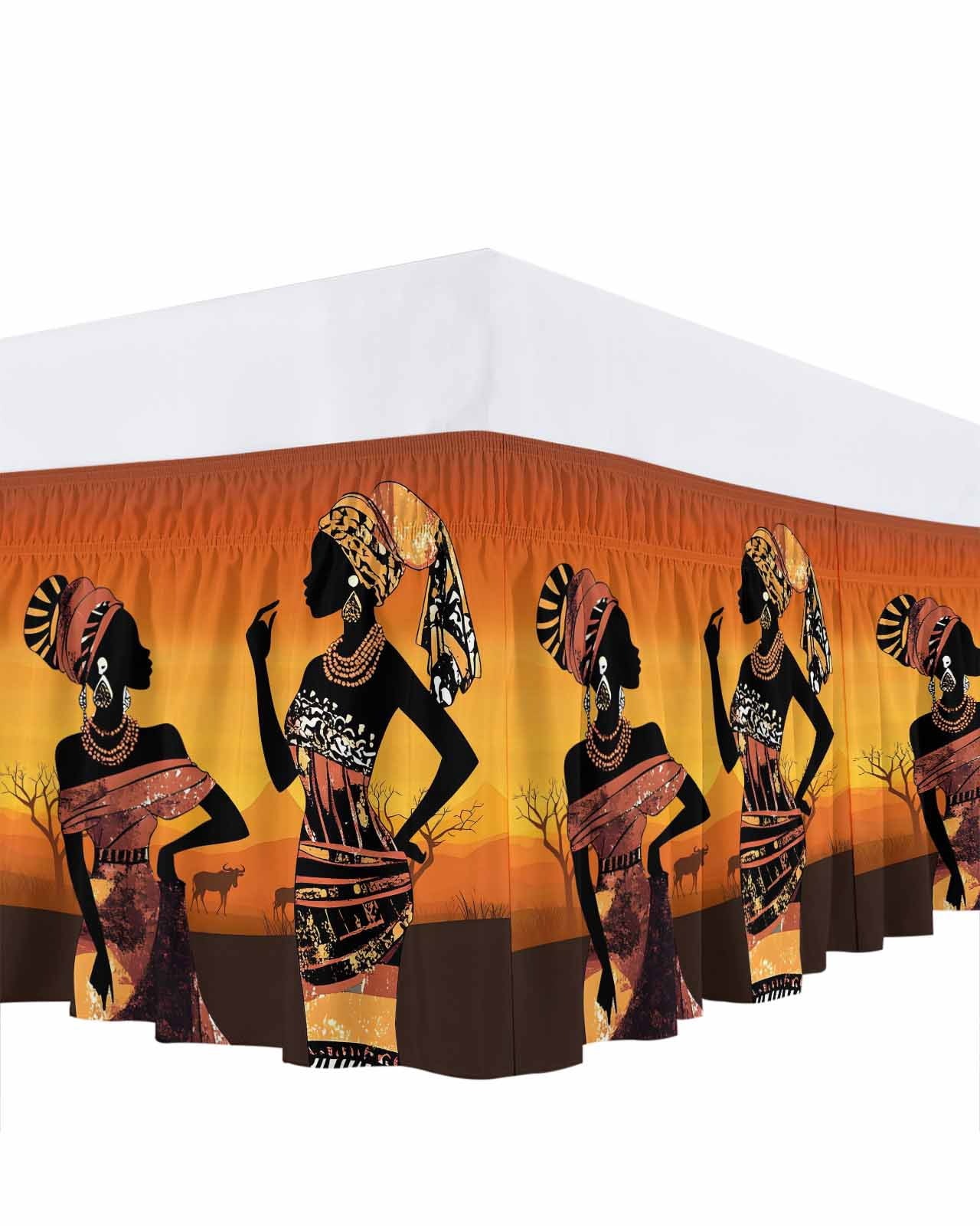 Black Orange Girls Boho Bed Skirt Cal King Size, Vintage Ethnic ...