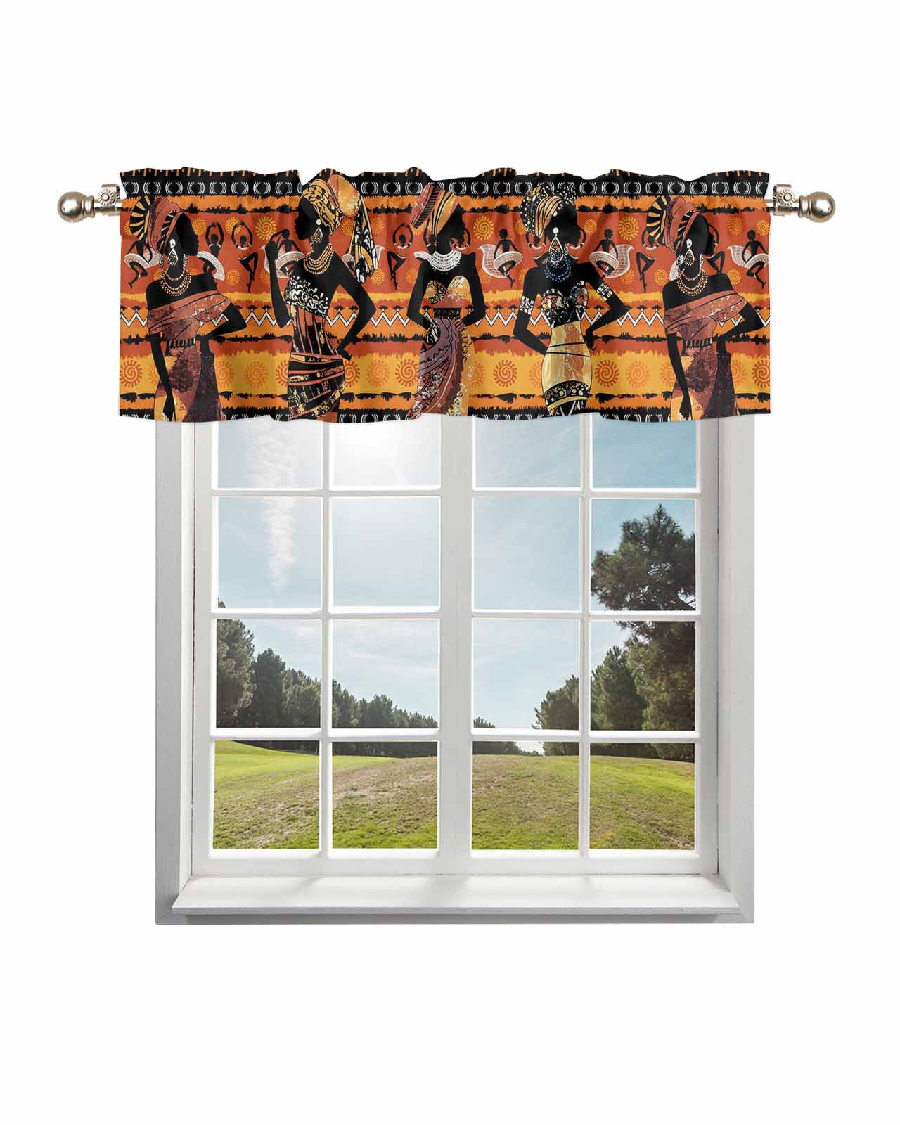 Black Orange Girls Boho Kitchen Curtain Valances for Windows Farmhouse ...