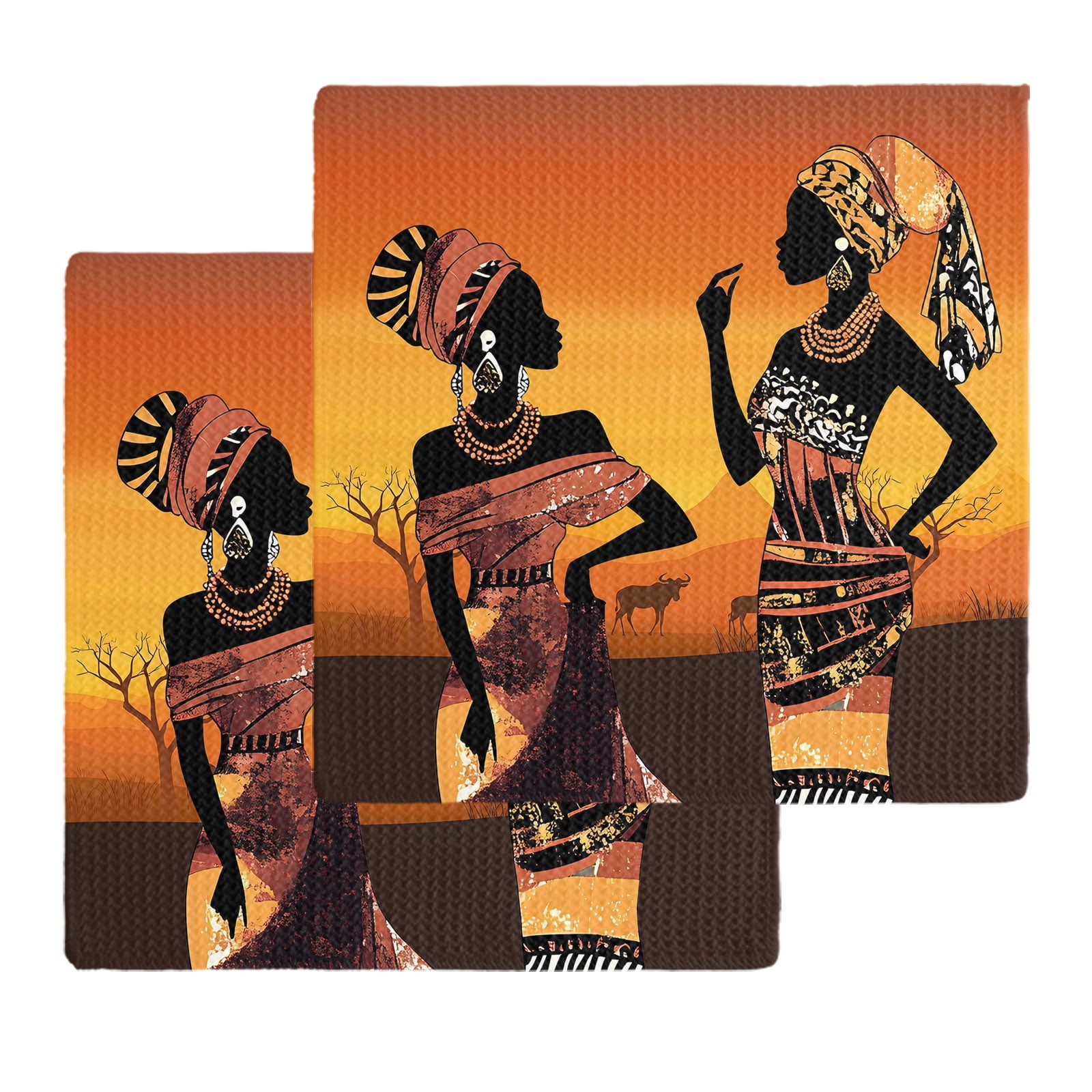 Black Orange Girls Boho Kitchen Dish Towels for Drying Dishes Set of 2 ...