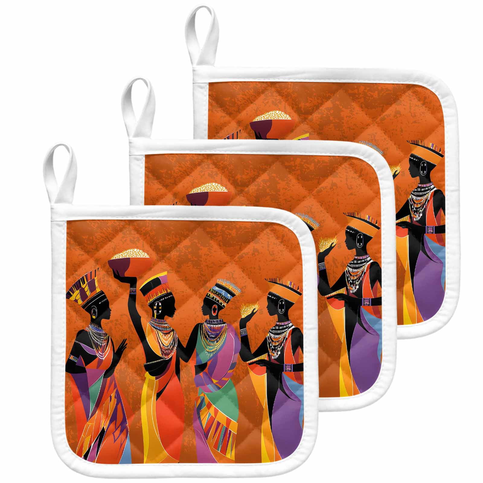 Black Orange Girls Boho Pot Holders for Kitchen Heatproof Potholder, 3 ...