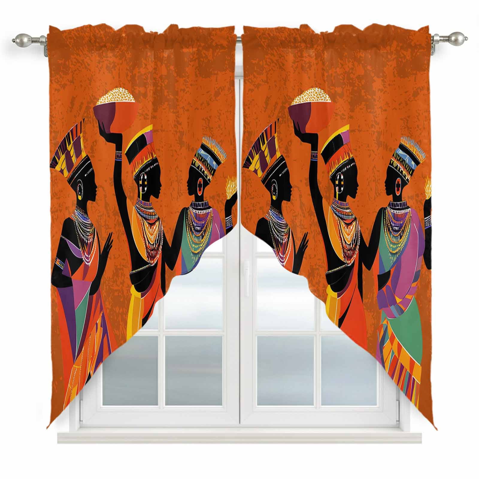 Black Orange Girls Boho Swag Curtains Retro Ethnic Abstract Art Swag ...