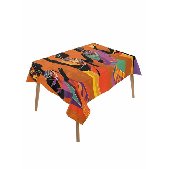 Black Orange Girls Boho Table Cloth, Retro Ethnic Abstract Art ...