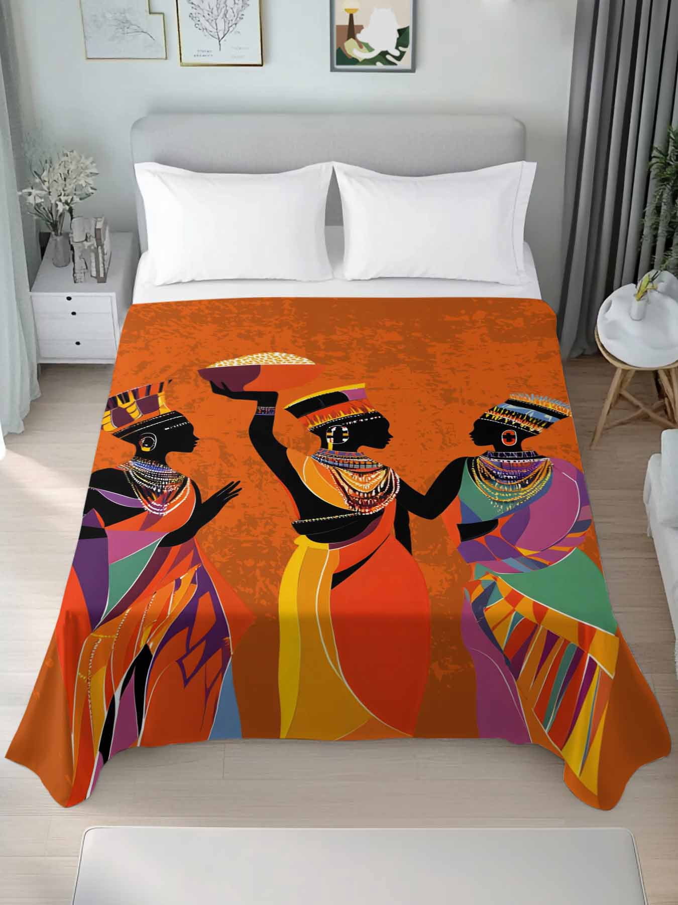 Black Orange Girls Boho Twim Size Flat Sheet, Wrinkleproof & Fadeproof ...