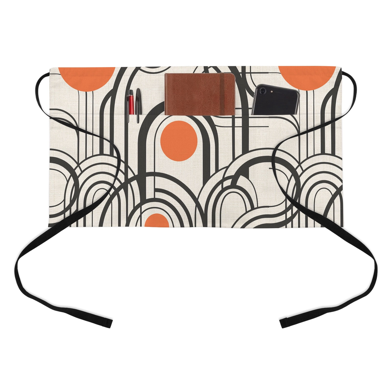 Black Orange Kitchen Restaurant Half Waist Apron, Abstract Line Boho ...