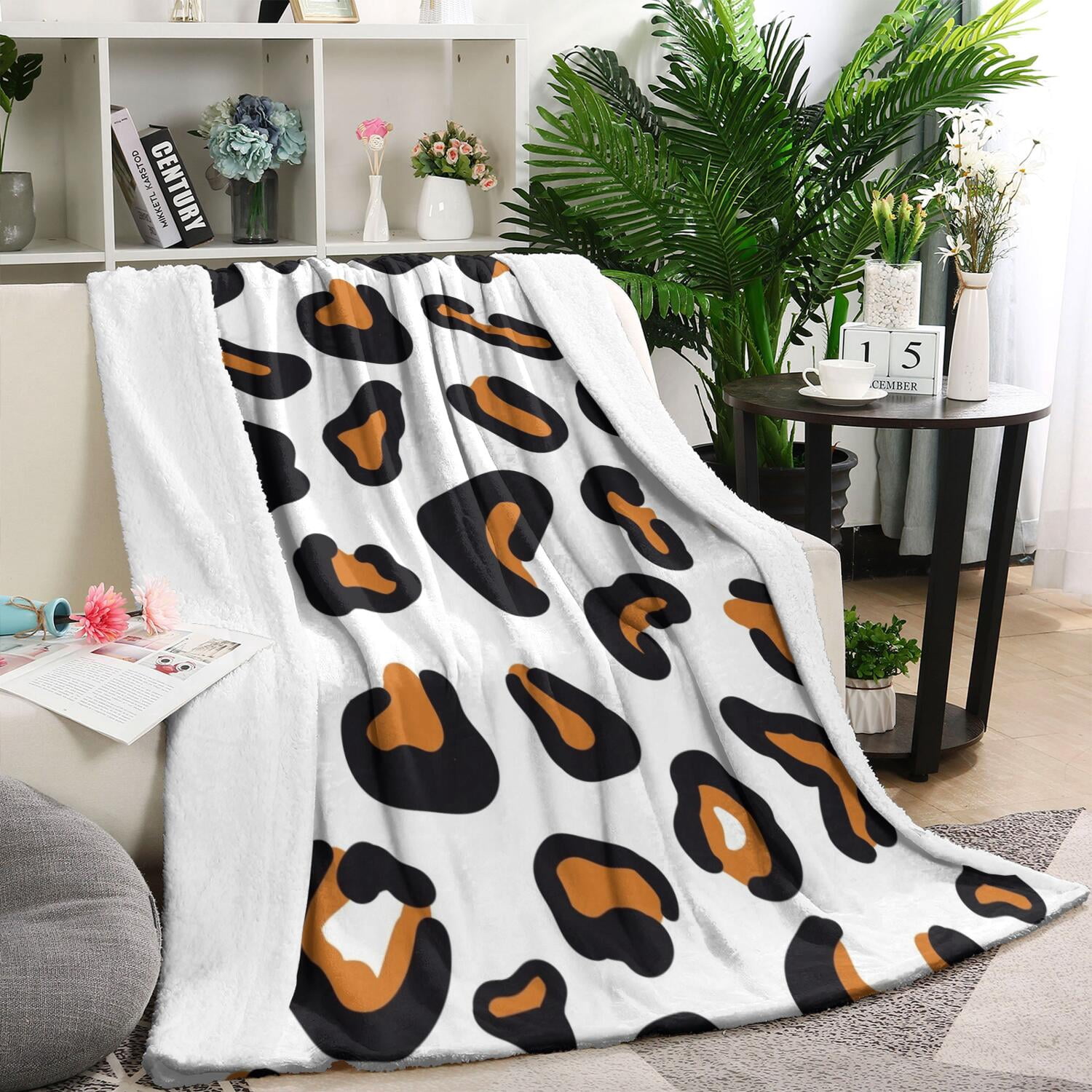 Black and Orange Of Leopard Print Blanket,Comfortable Soft Lamb Wool ...