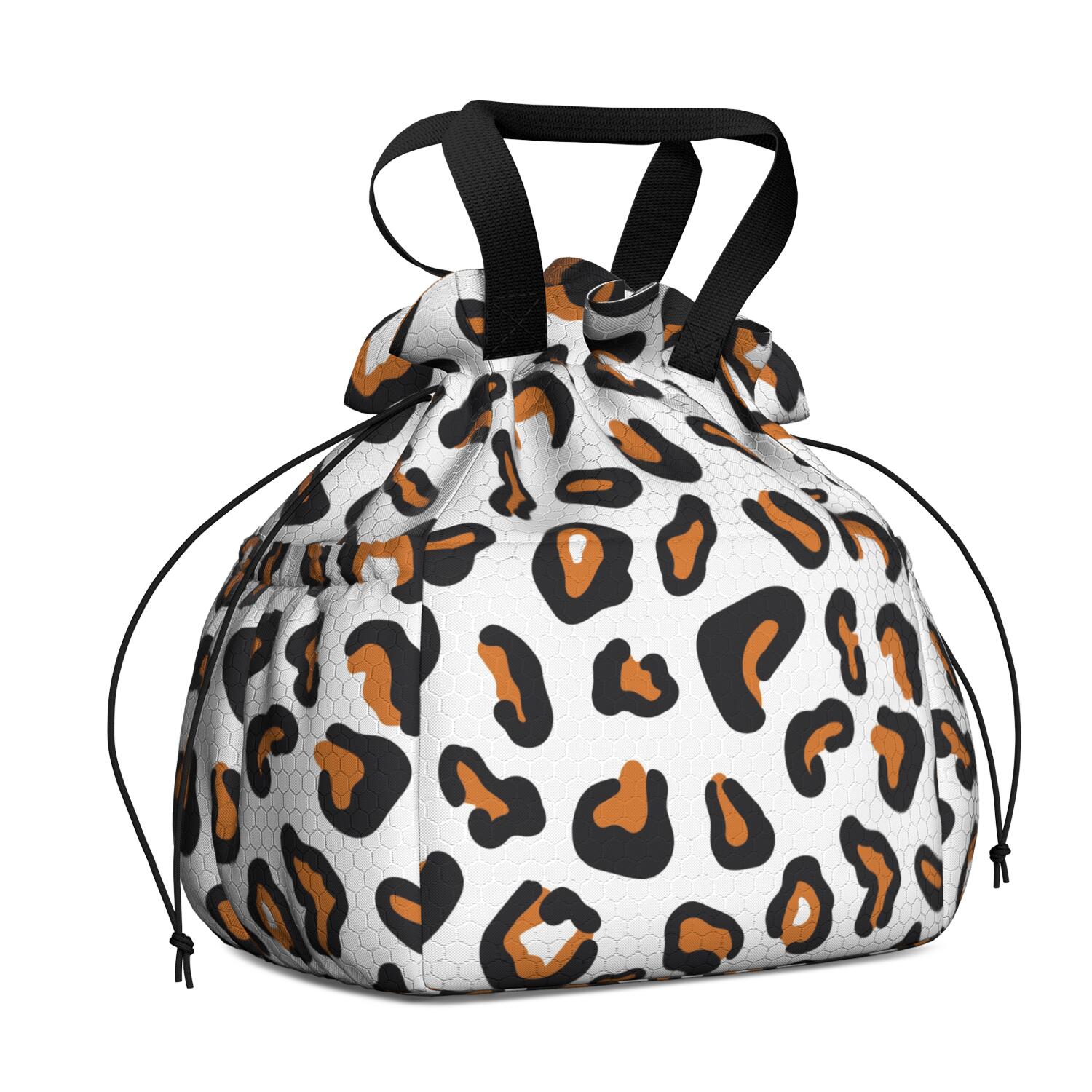 Black and Orange Of Leopard Print Drawstring Lunch Bag Women ...