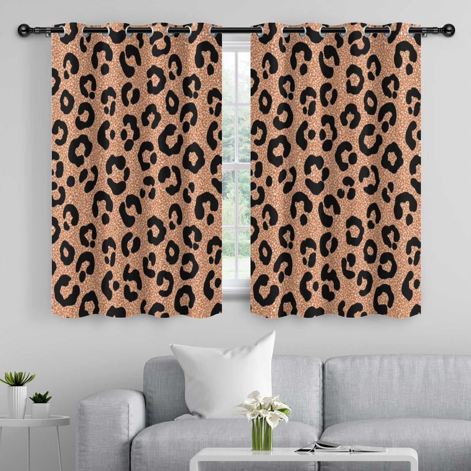 Black and Orange Leopard Print Pattern Blackout Curtains,Triple Weaved ...