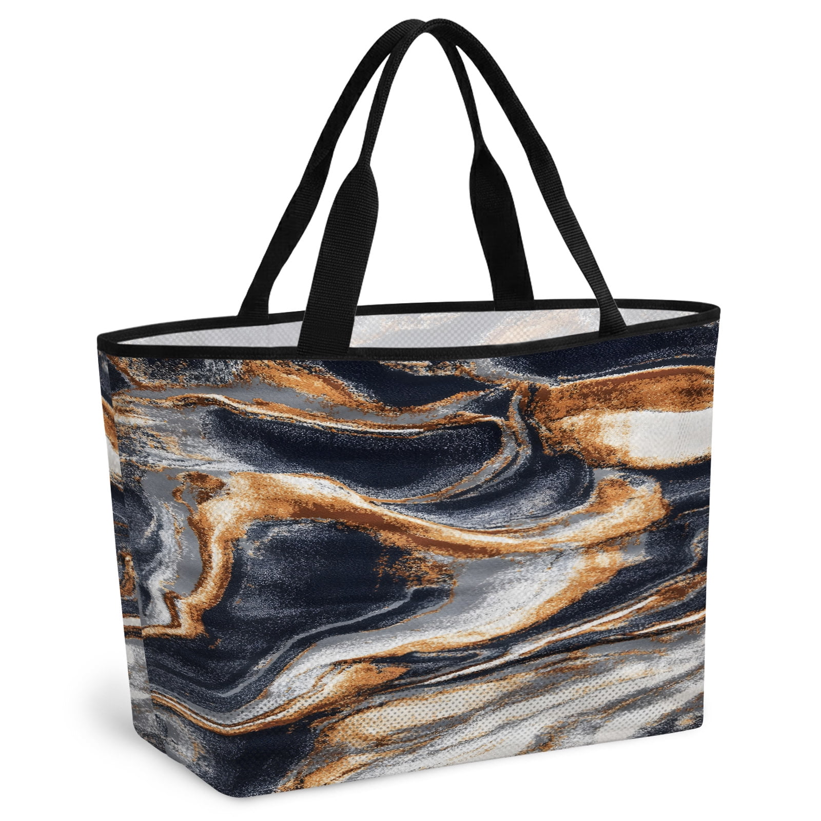 Black Orange Marble Beach Bag for Women, Large Breathable Mesh Beach ...