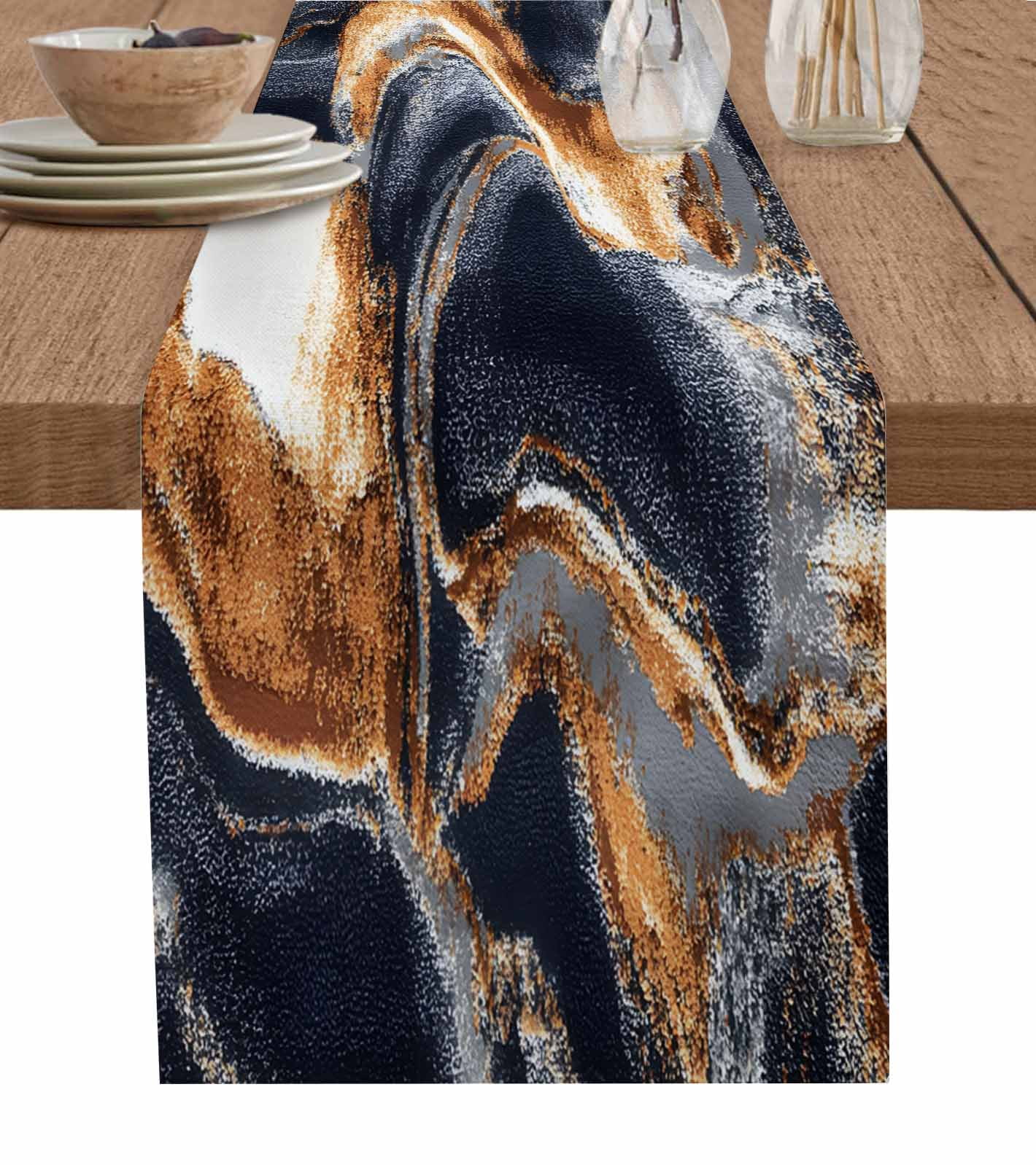 Black Orange Marble Table Runner 108 Inches, Vintage Stone Texture Bed ...
