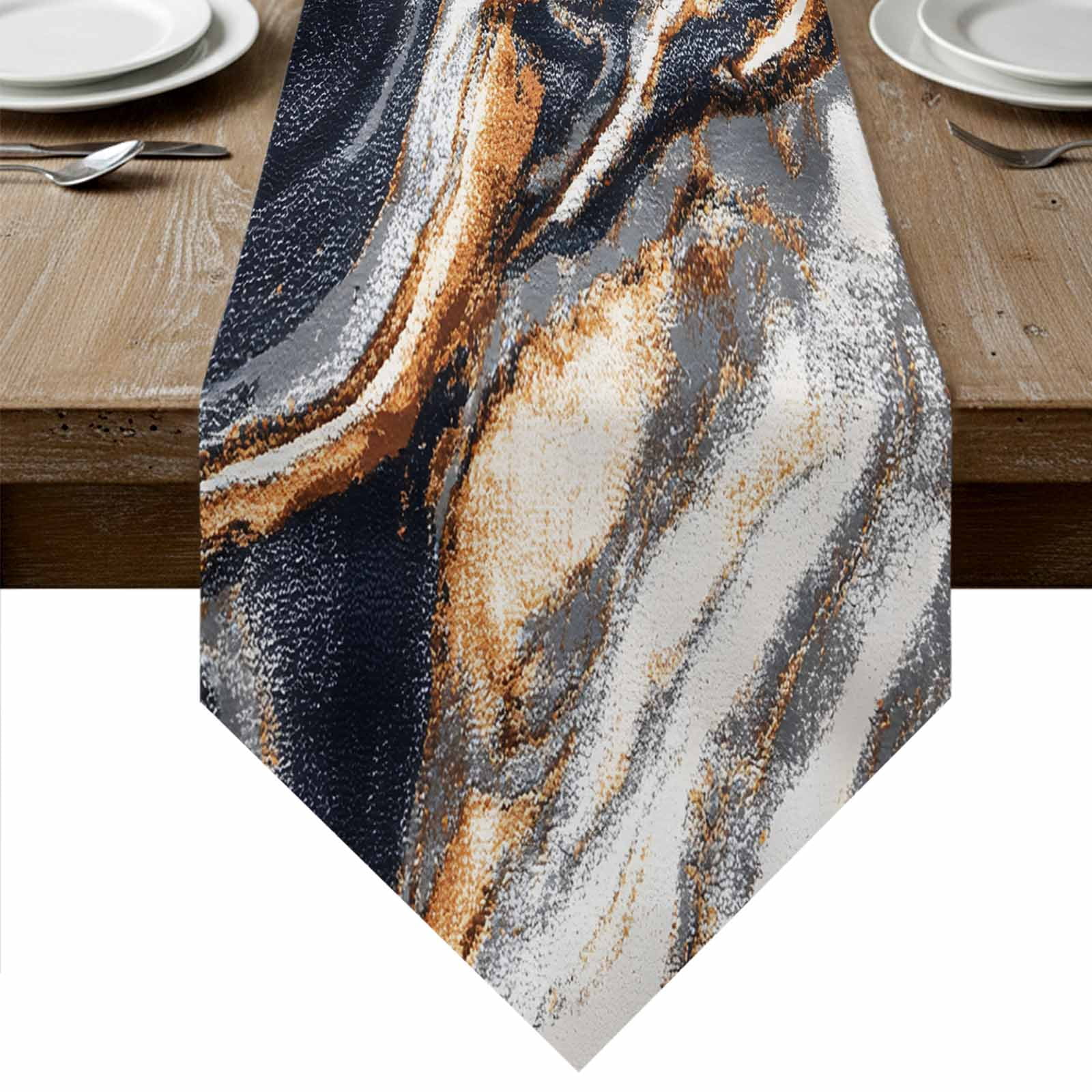 Black Orange Marble Table Runner Linen Burlap Table Runner 90 Inches ...