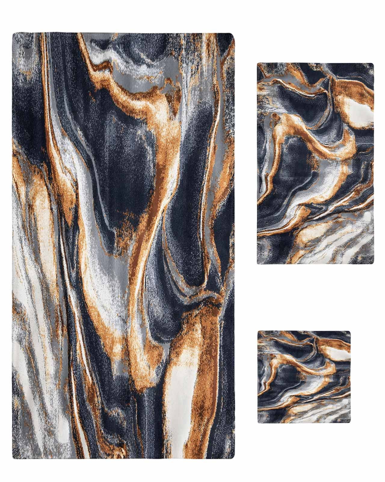 Black Orange Marble Towel Set of 3, Soft Microfiber Bath Towels, Hand ...