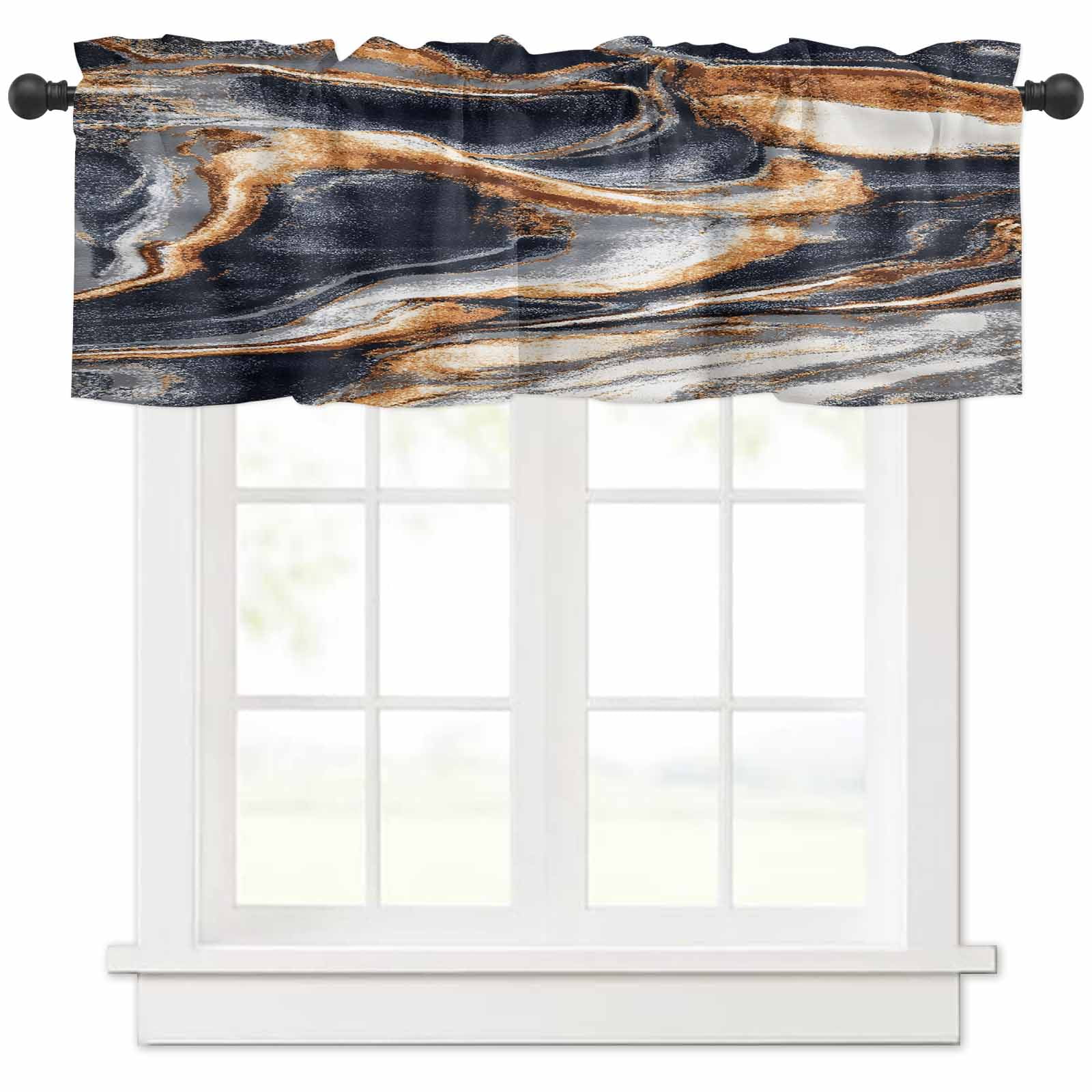 Black Orange Marble Valances for Windows Farmhouse Kitchen Curtains ...