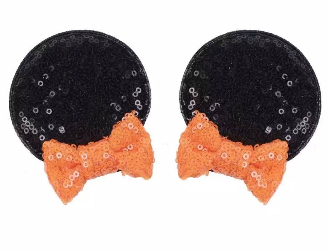 Black Orange Minnie Ears Hair Clip, Halloween Minnie Ear Clips, Mickey ...