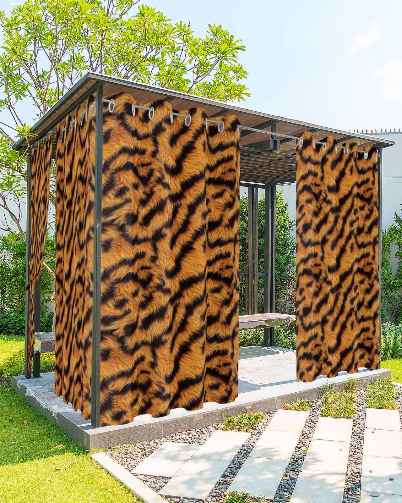 Black Orange Outdoor Curtains for Patio, Vintage Abstract Tiger Stripes ...