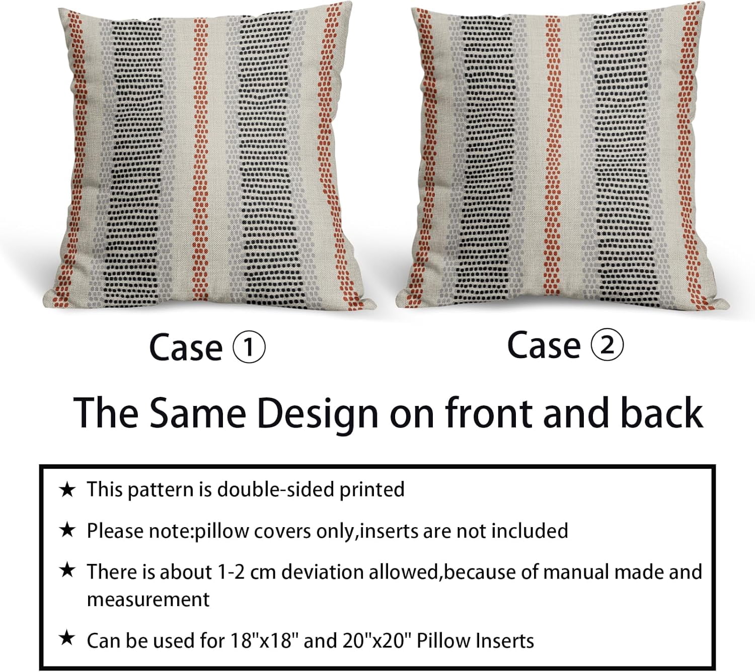 Black Orange Pillow Covers 20x20 Set of 2 Fall Colored Dot Striped ...