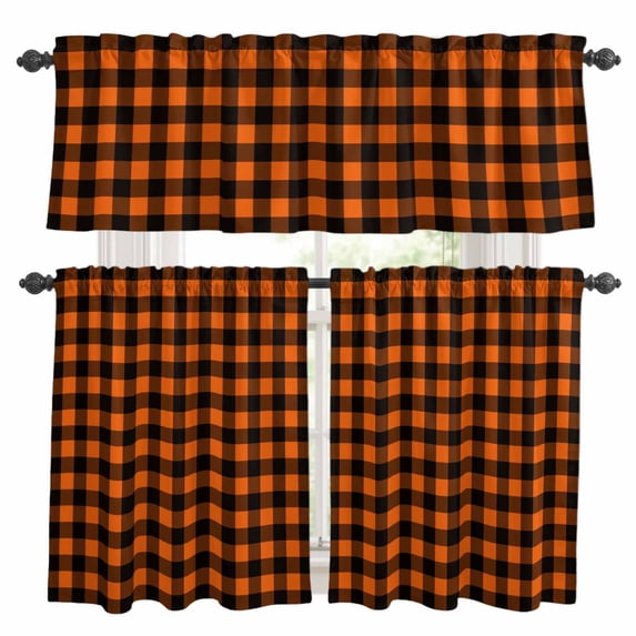 Black Orange Plaid Kitchen Curtains, Kitchen Curtains and Valances Set ...