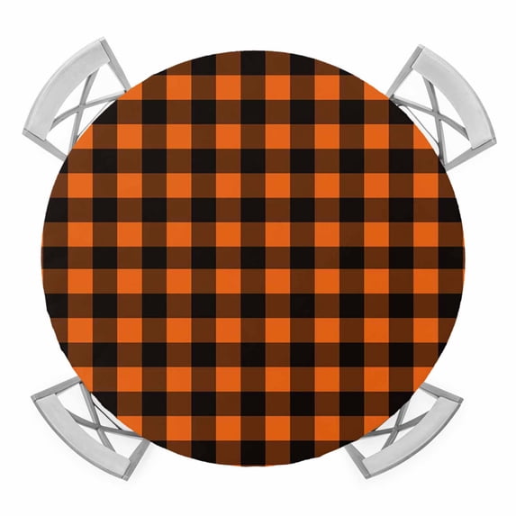 Black Orange Plaid Round Tablecloth for 45-54 Inch Tables,Fitted Table ...