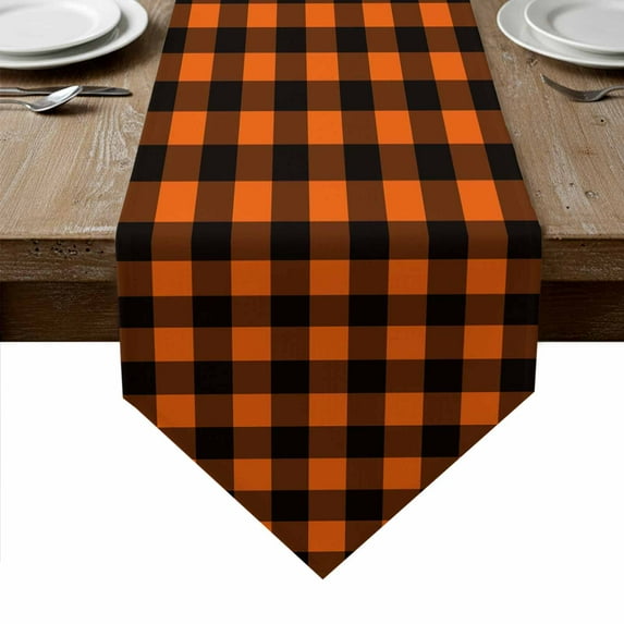 Black Orange Plaid Table Runner Linen Burlap Table Runner 70 Inches ...