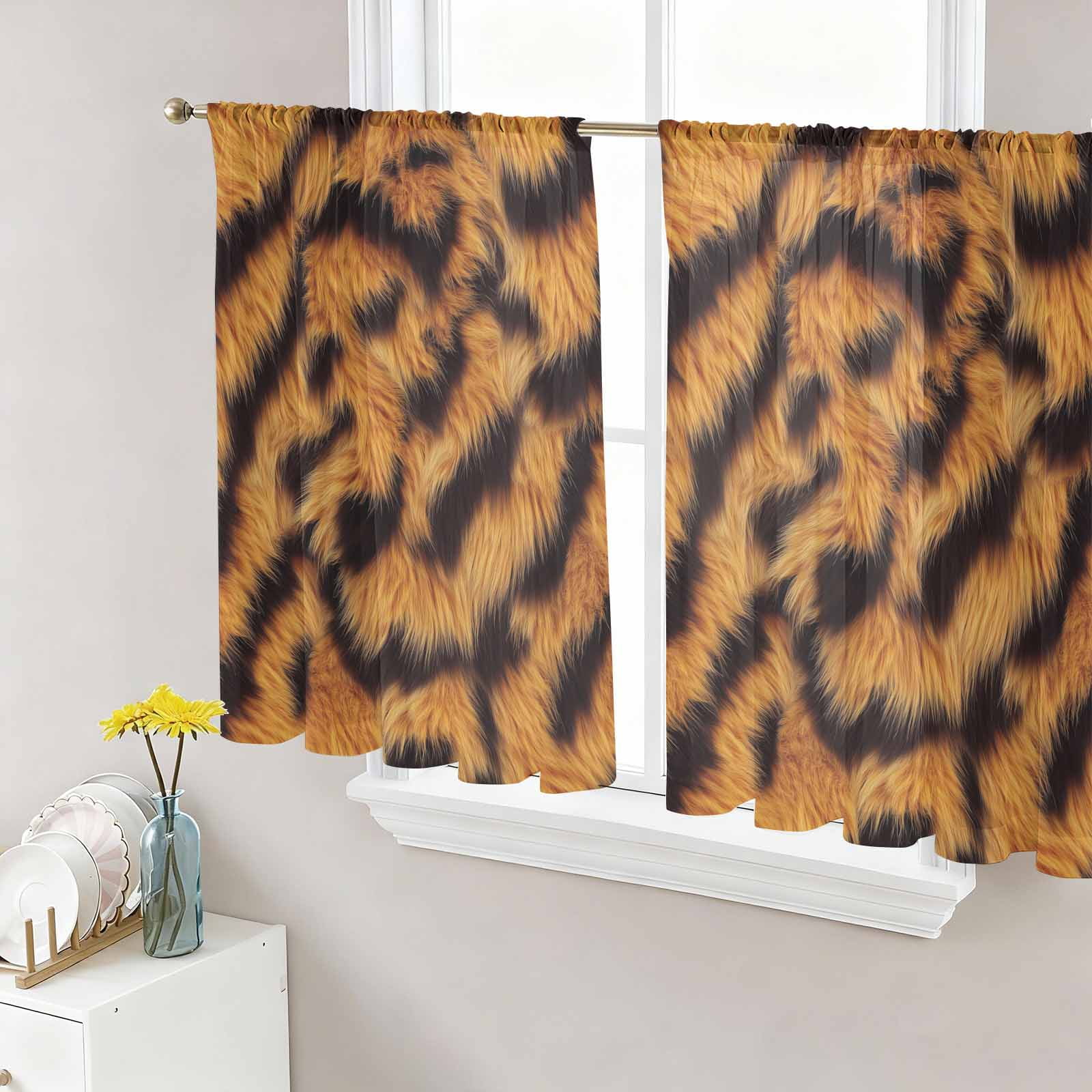 Black Orange Semi Sheer Curtains 45 Inch Length 2 Panels Set, Vintage ...