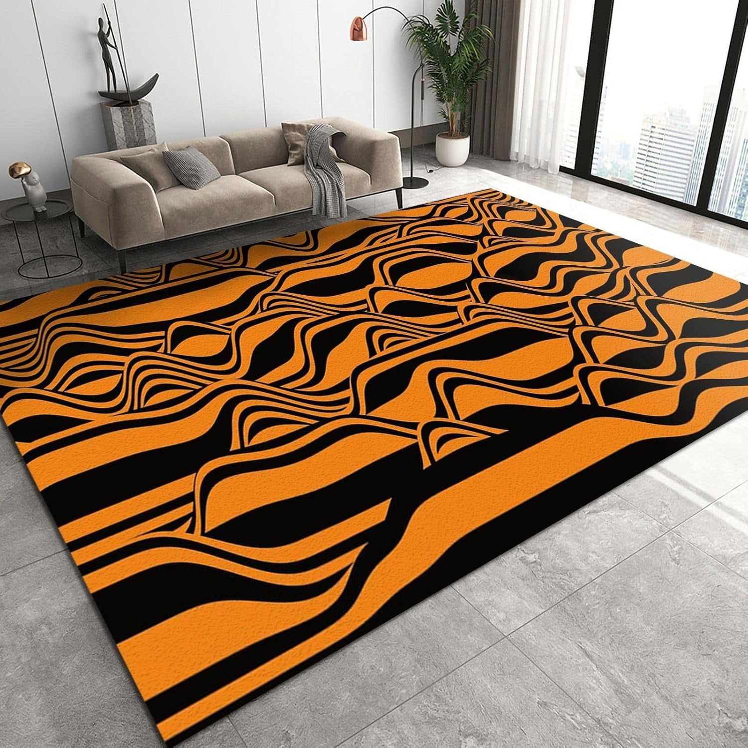 Black Orange Striped Area Rugs, Simple Fashion Indoor Rug, Floor Carpet ...