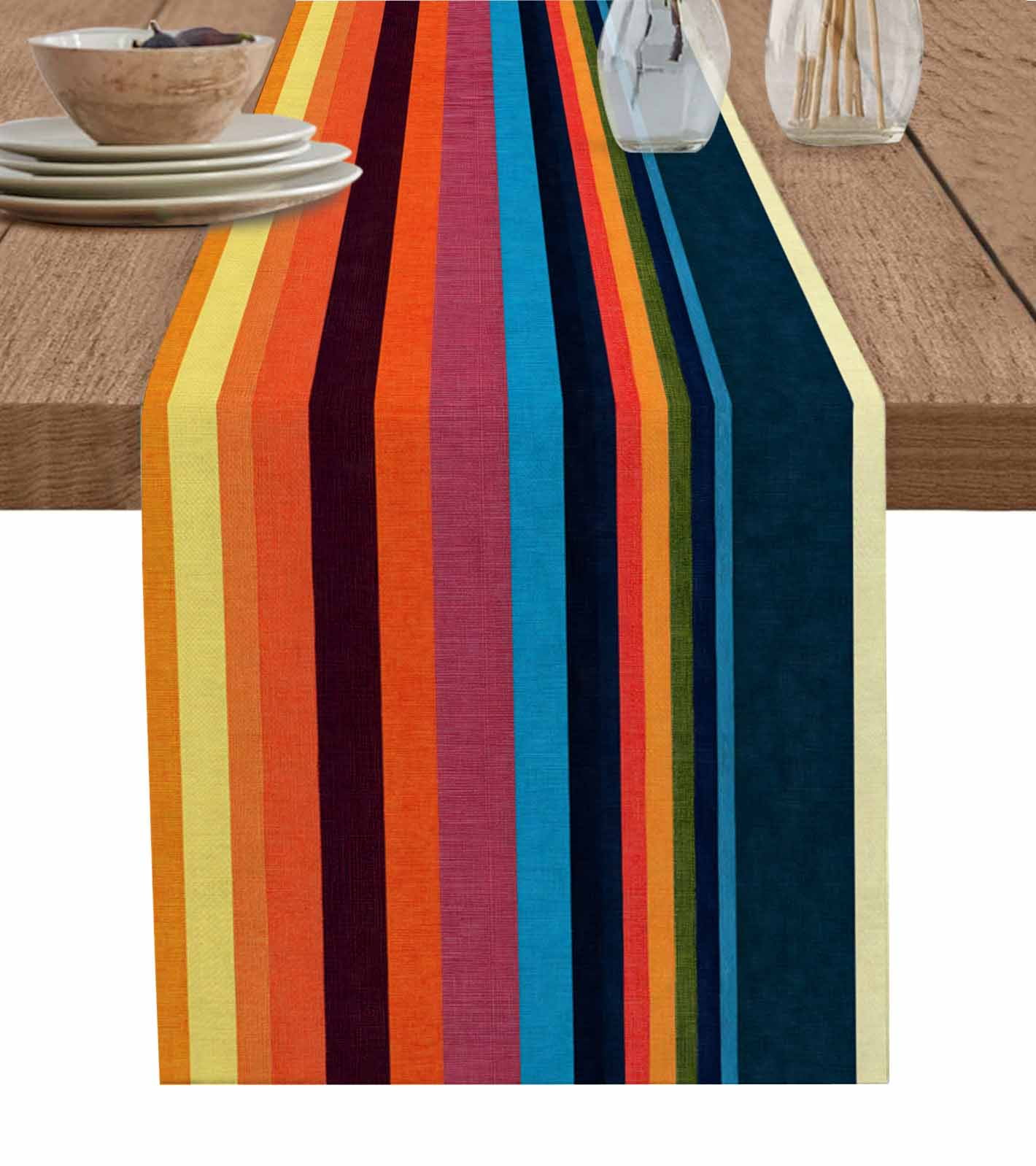 Black Orange Striped Burlap Cotton Table Runner 16x72 Inches Long ...