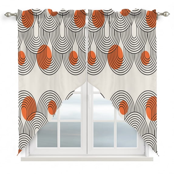 Black Orange Swag Curtain Valance for Window 2 Panels Abstract Line ...