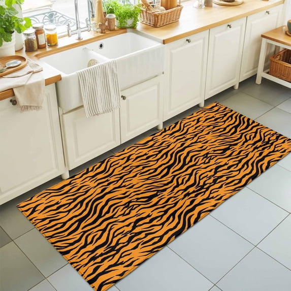 Black Orange Tiger Wildlife Fur Rectangle Rug 2'x6' Animal Print ...