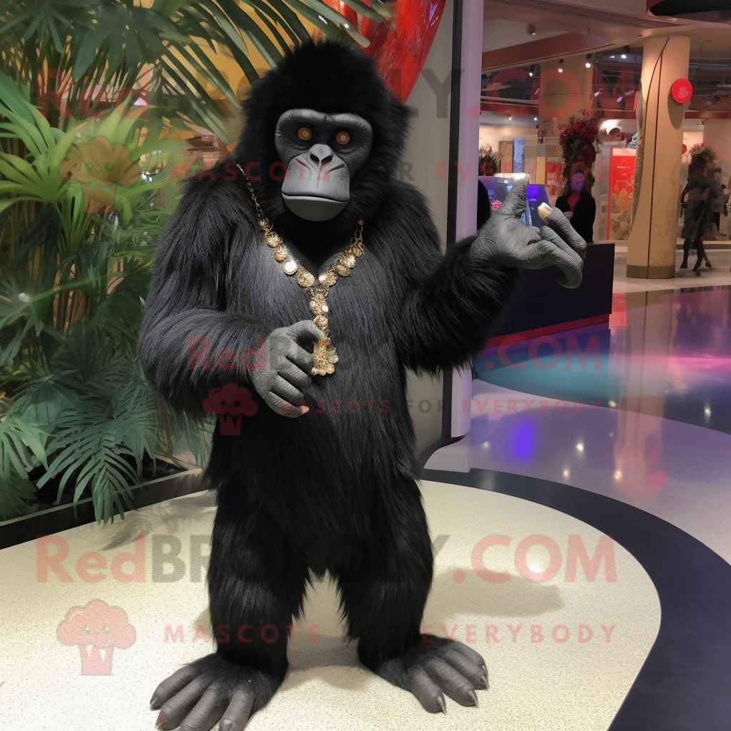 Black Orangutan REDBROKOLY mascot costume character dressed with a ...