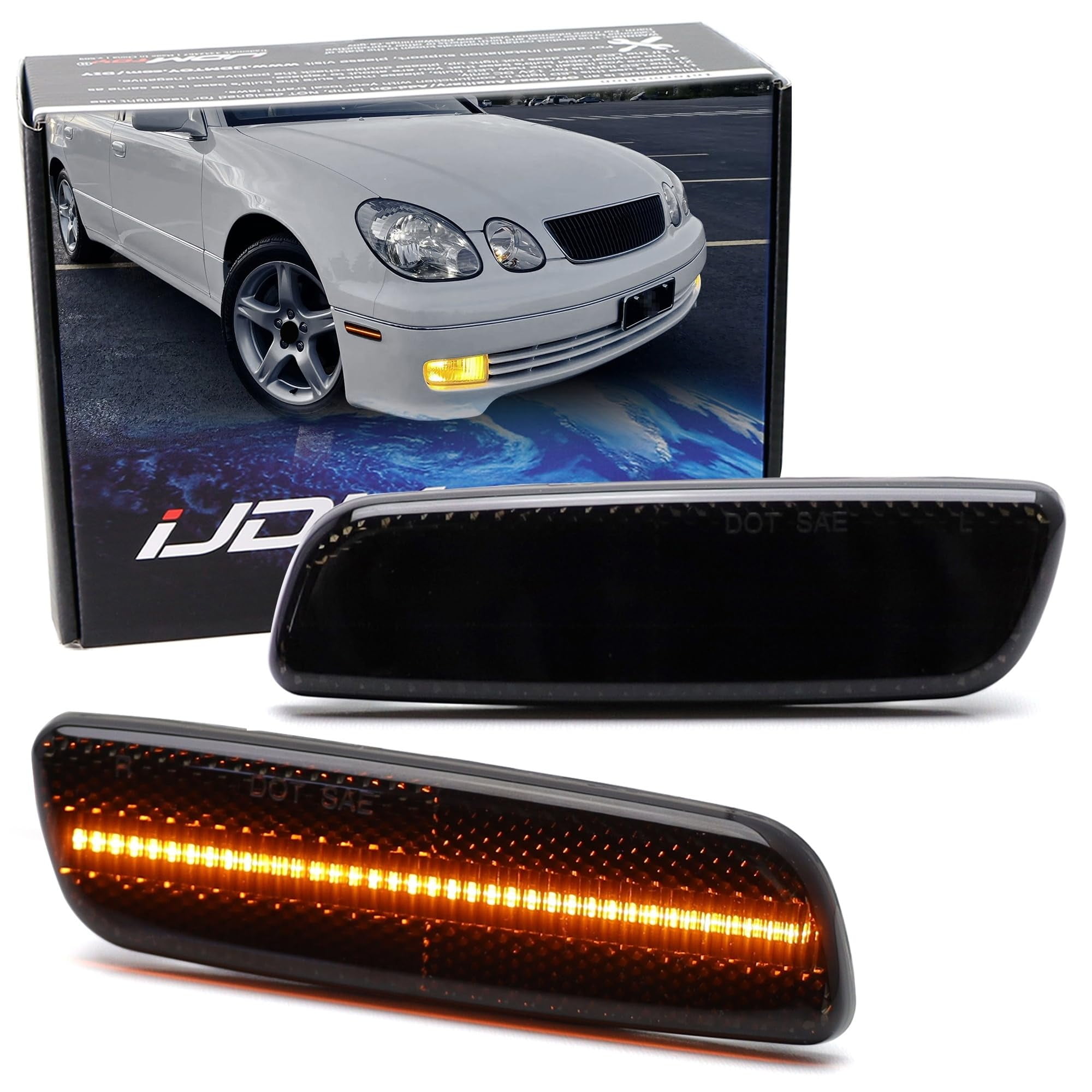 Black-Out Smoked Lens 36-SMD Amber Full LED Bumper Side Marker Light ...