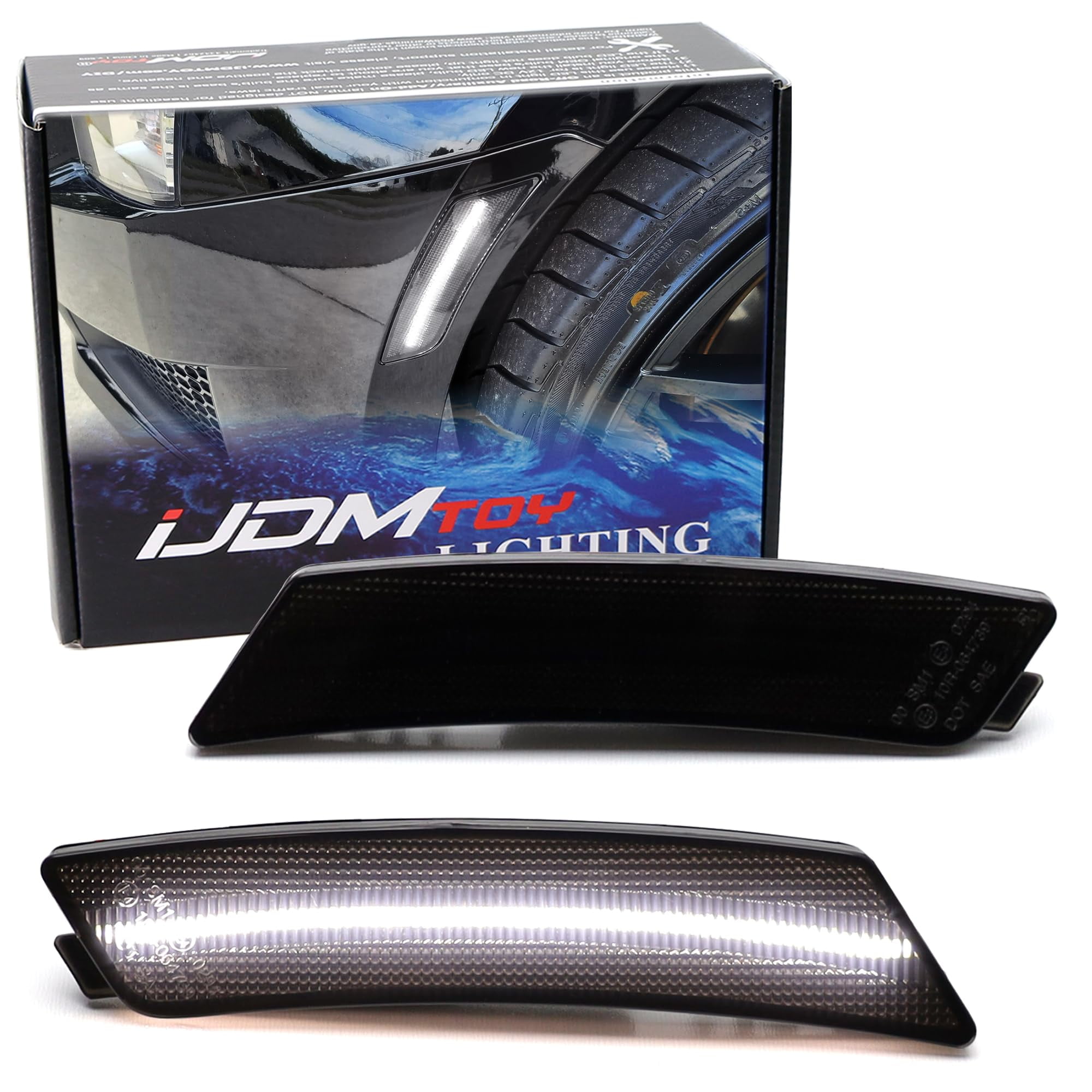 Black-Out Smoked Lens 36-SMD Xenon White Full LED Front Bumper Side Marker Light Kit For ...