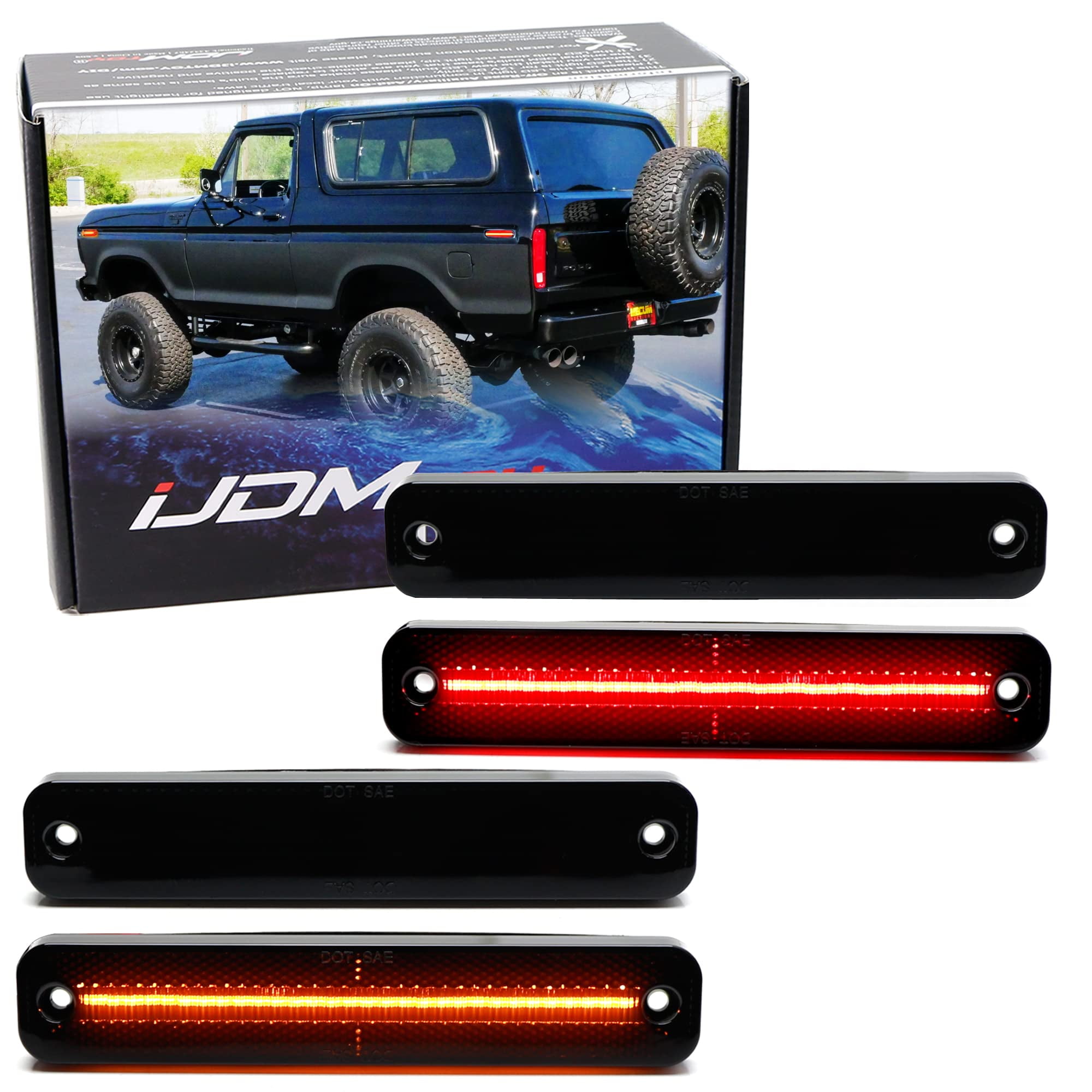 Black-Out Smoked Lens Amber/Red Full LED Front/Rear Side Marker Light ...